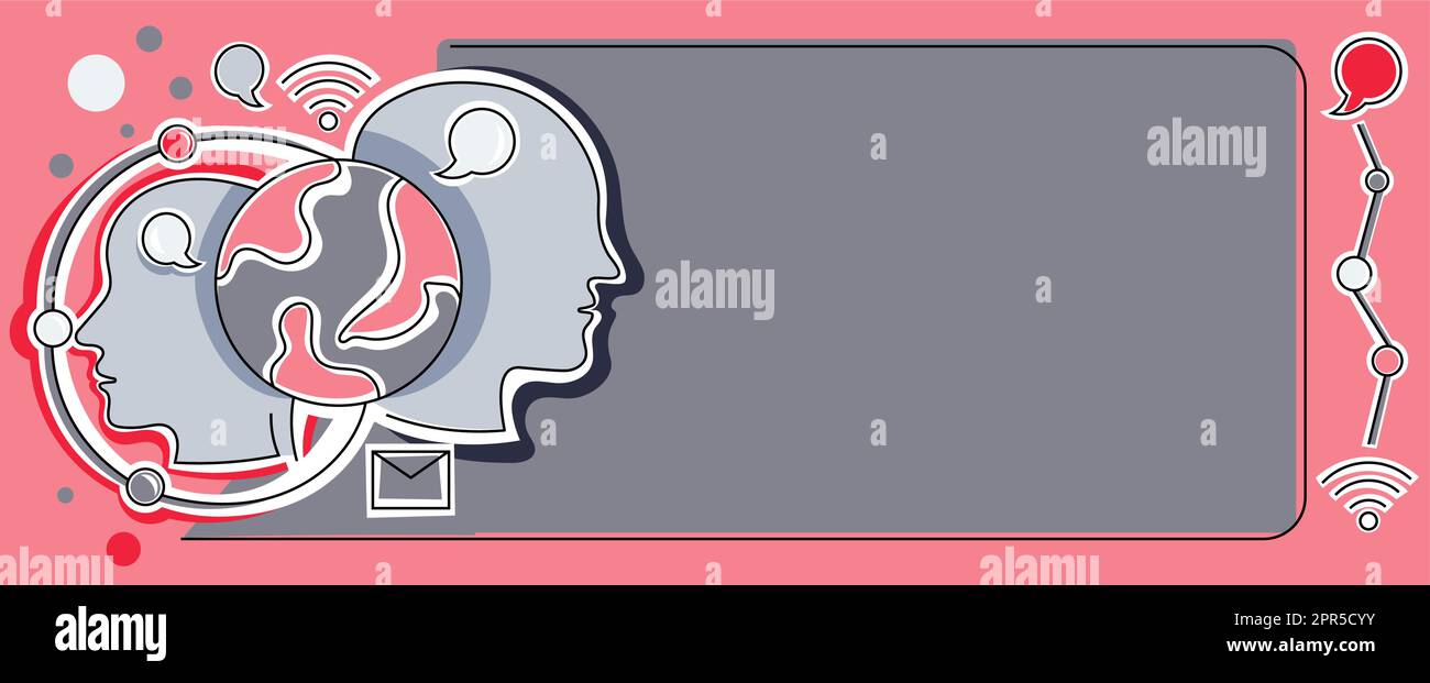 Multiple Heads Conttected Showing World Globe New Technology Ideas ...