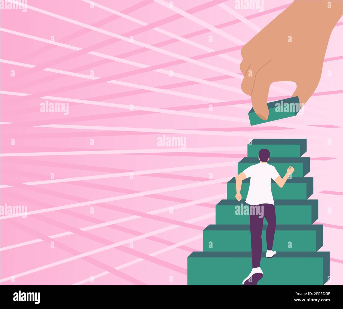 Gentleman Climbing Up Stair Case Trying To Reach Goals Hand Helping ...