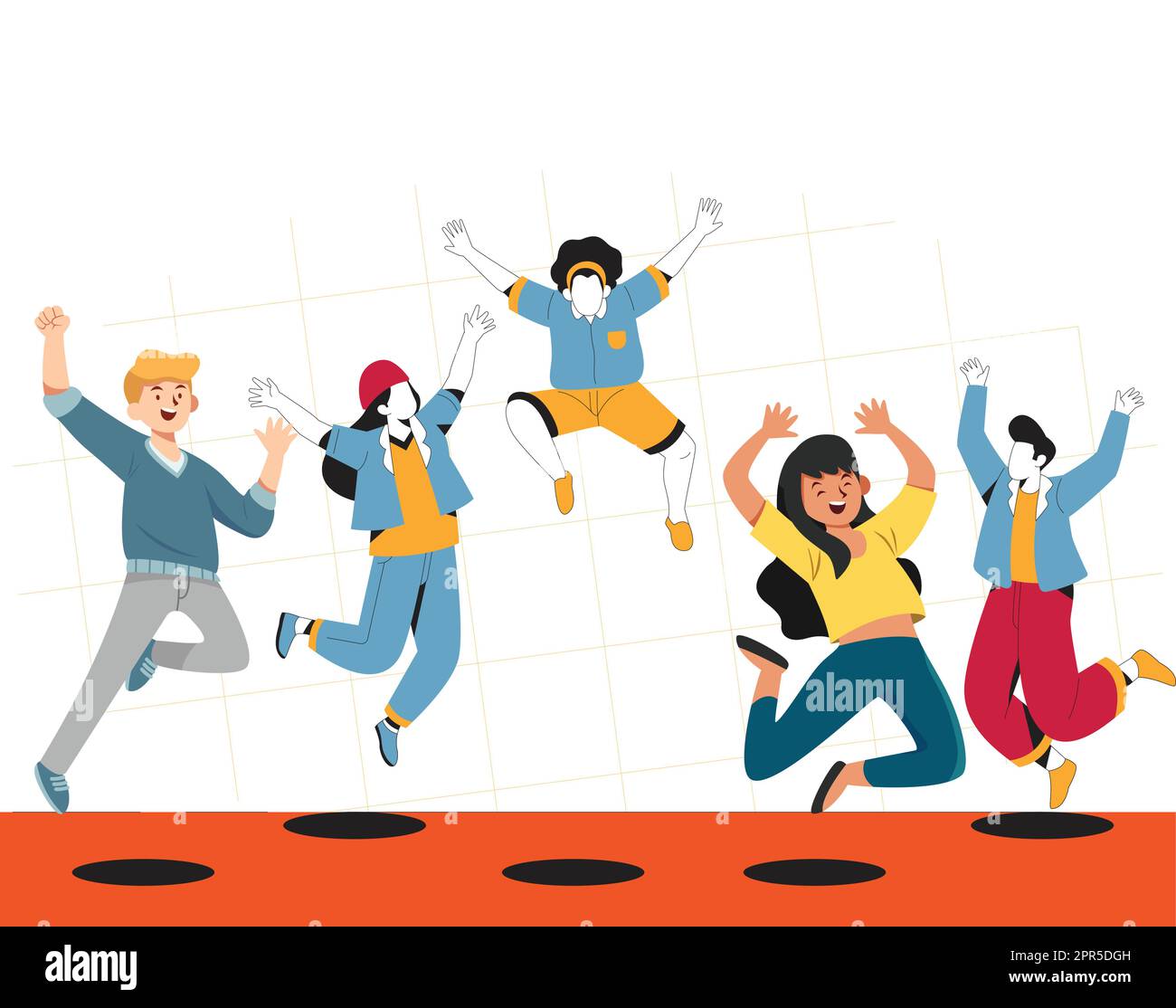 Group of young people jumping and having fun illustrated Stock Vector ...