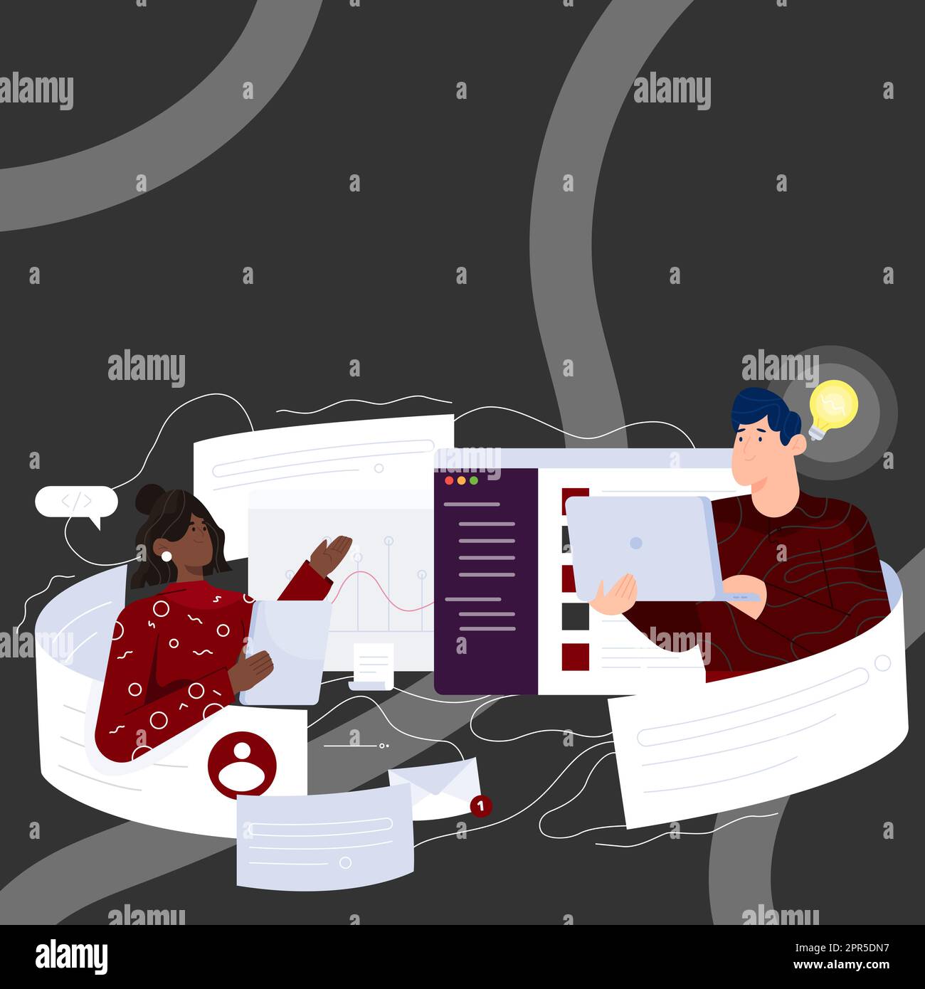 Illustration Of Couple Speaking In Chat Cloud Exchanging Messages ...
