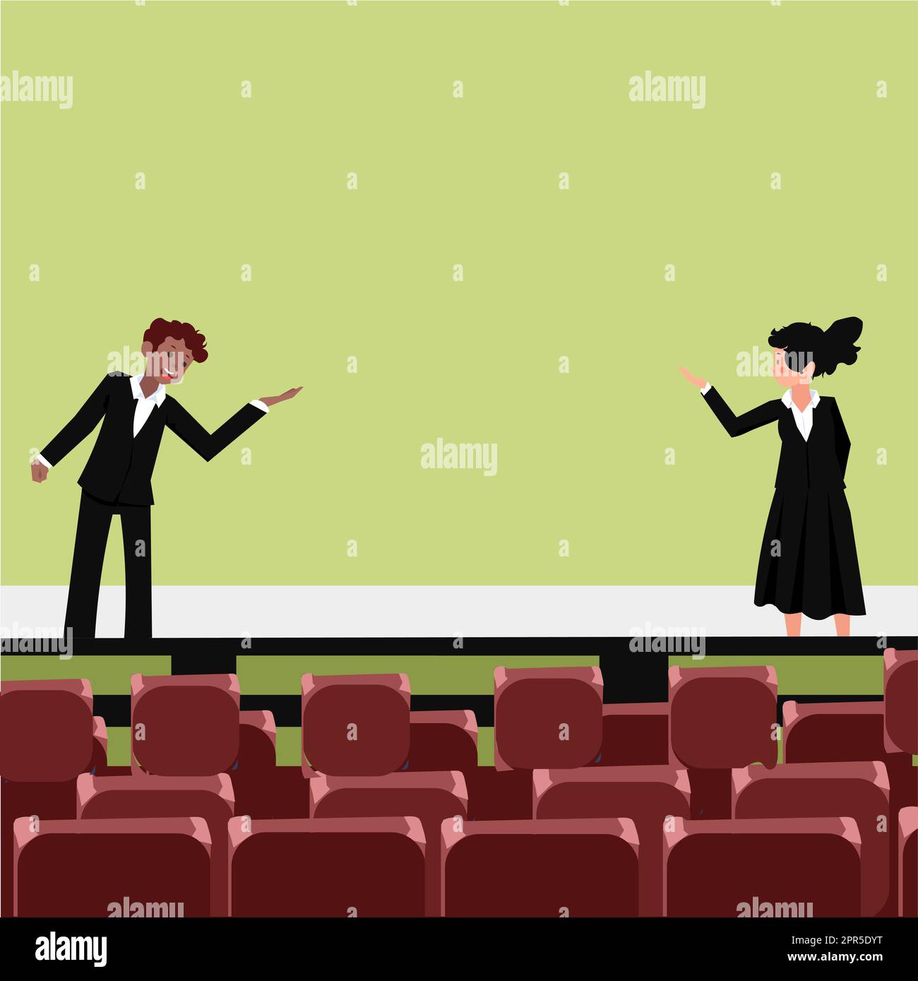 Professional corporate leaders wearing formal attire give talk speech ...