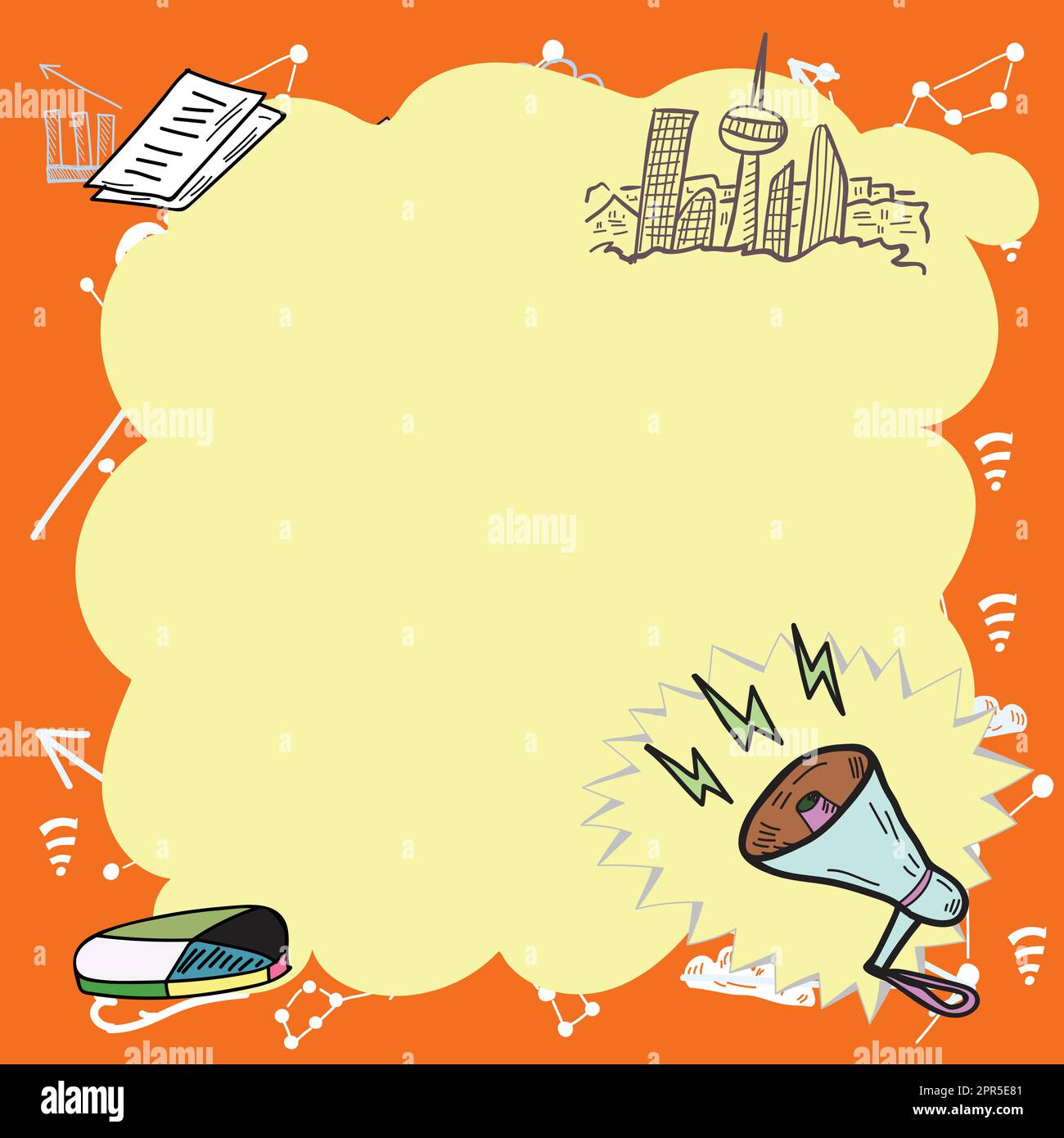 Important Messages Presented In Frame With Megaphone, Chart And Skyline ...