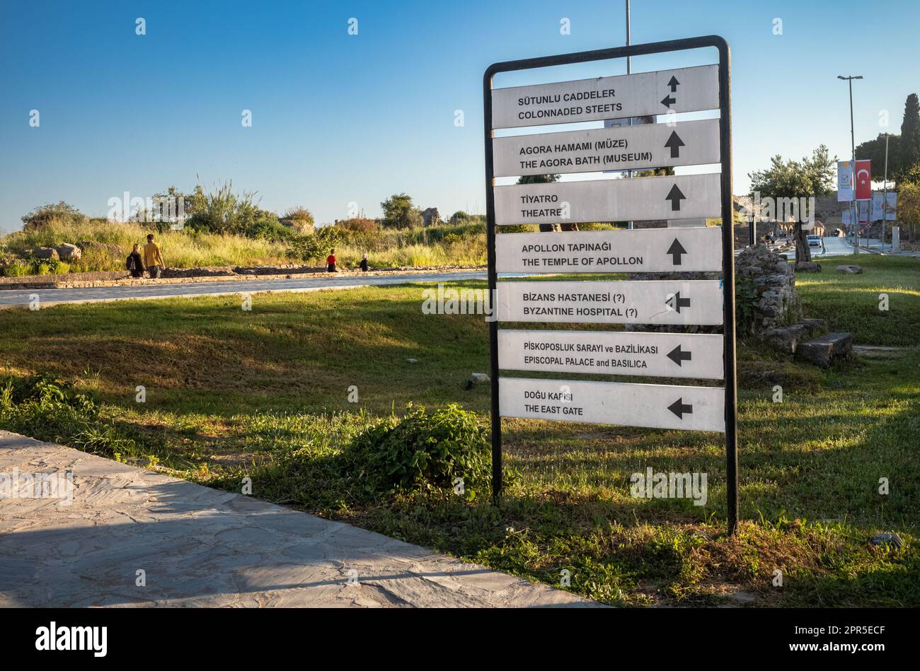 A direction and information sign board at the Side Ancient Roman City ...