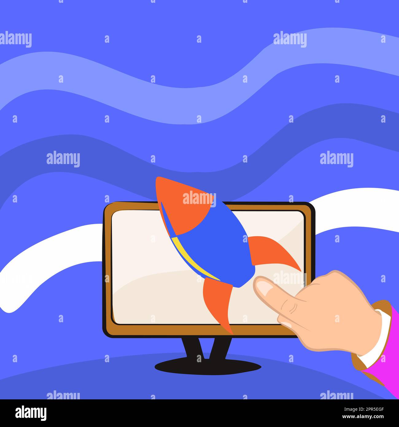 Illustration Of Rocket Ship Launching On Screen. Spaceship Drawing ...