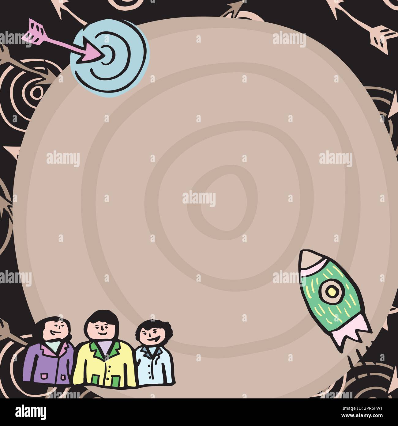 Rocket Ship Launching Fast To Target On Background. Group Of People ...