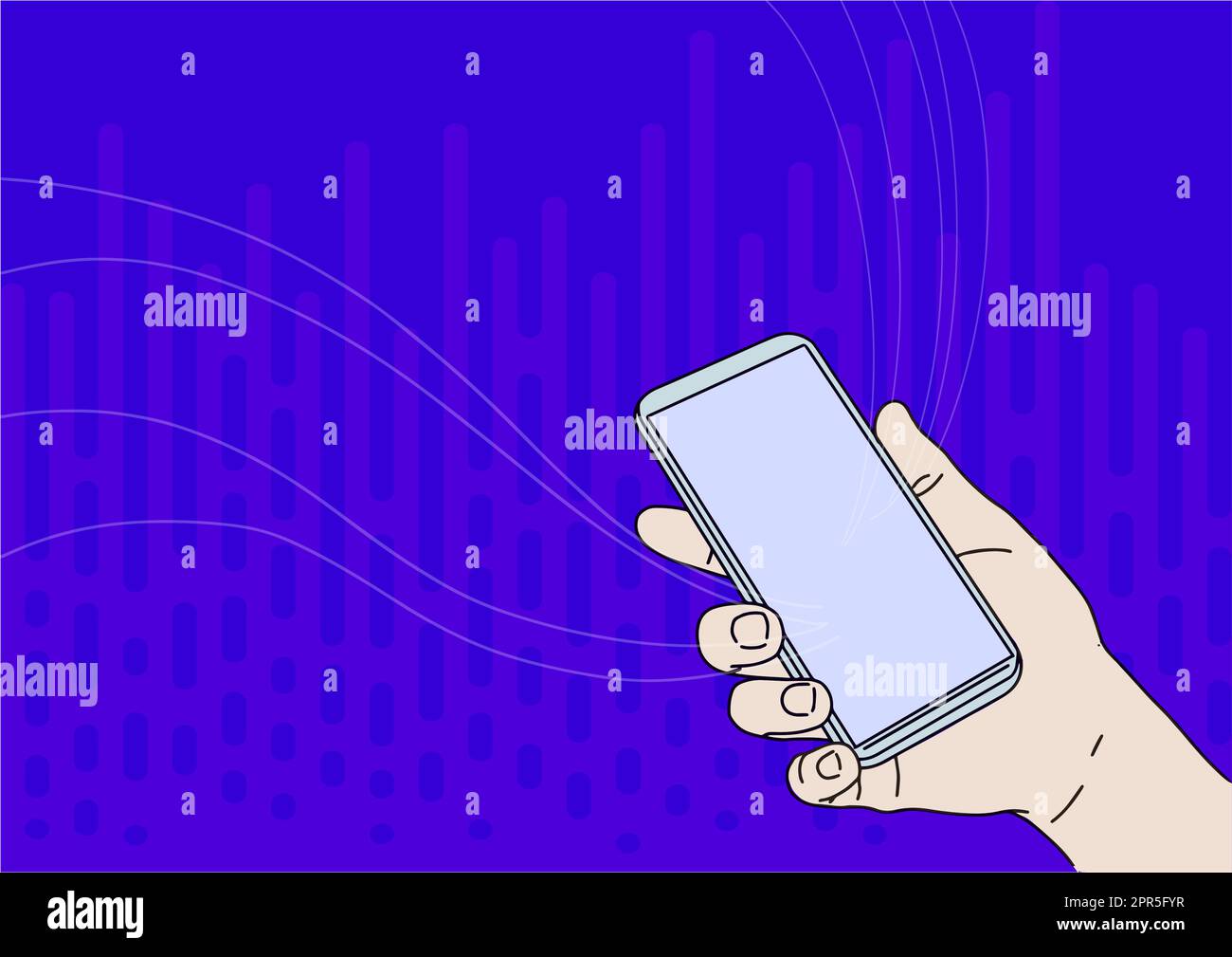 Hand Drawing Holding Mobile Device With Blank Screen Showing New ...