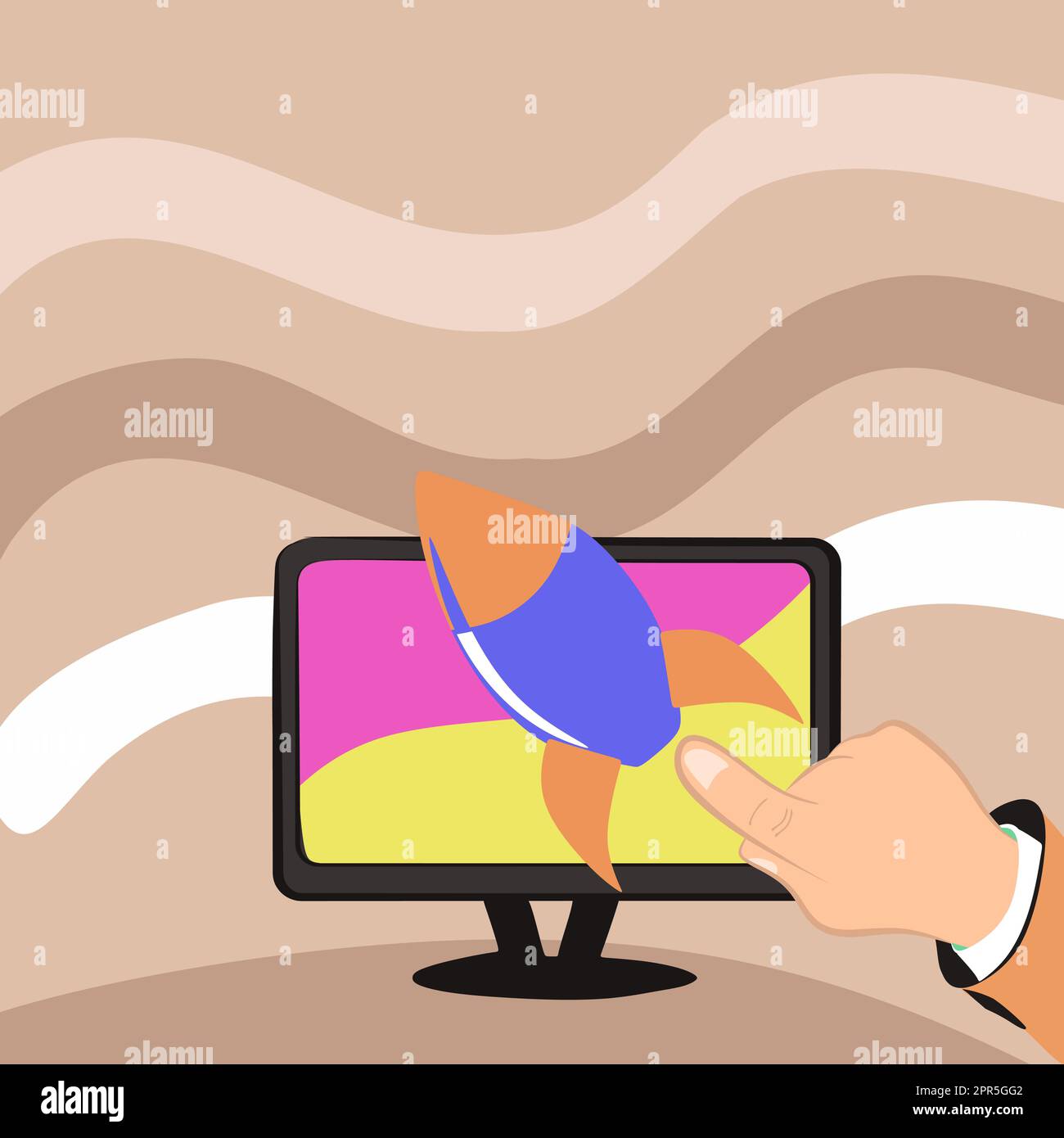 Illustration Of Rocket Ship Launching On Screen. Spaceship Drawing ...