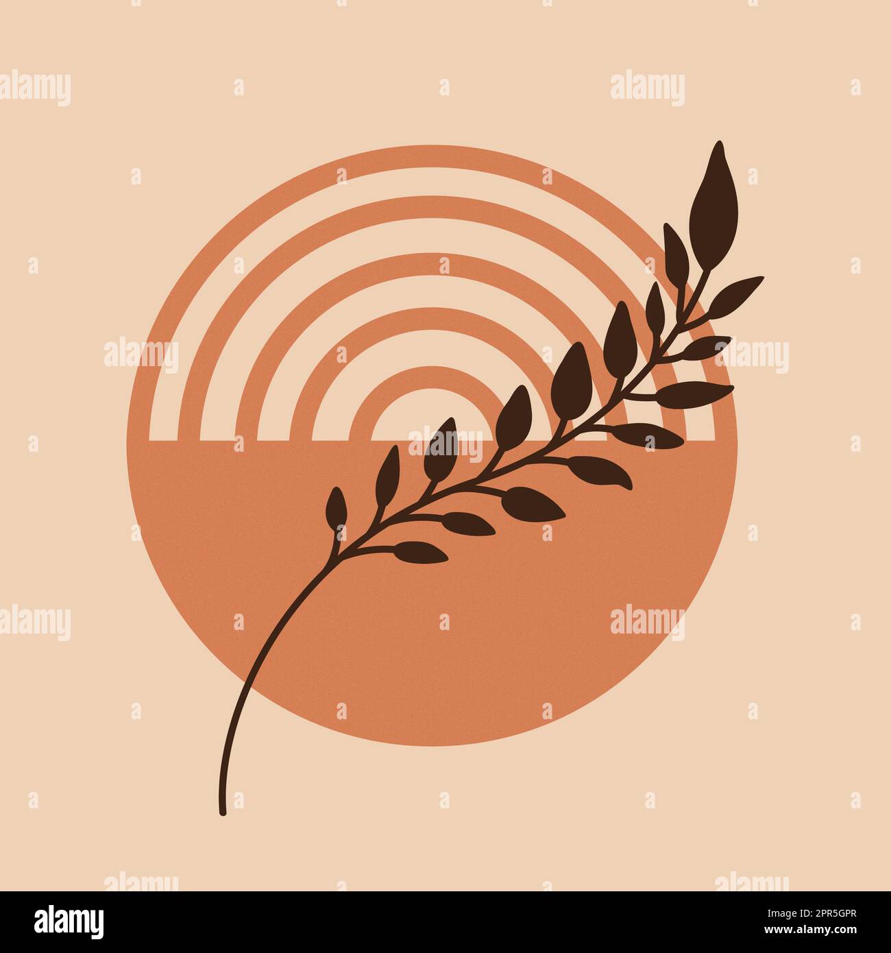 Boho botanical art with leaves and sun. Bring a touch of bohemian ...