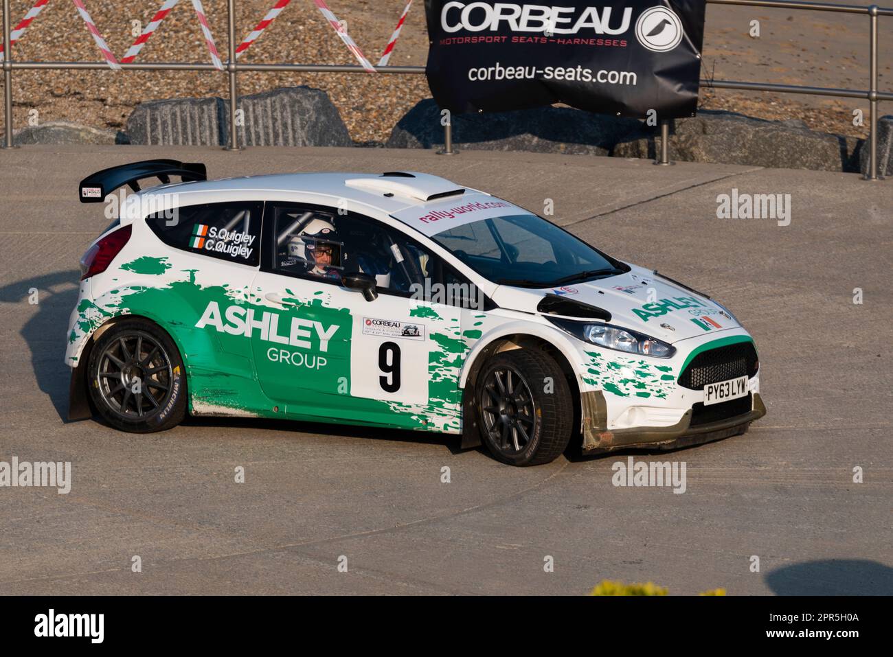 Sean Quigley driving a Ford Fiesta R5 competing in the Corbeau Seats ...