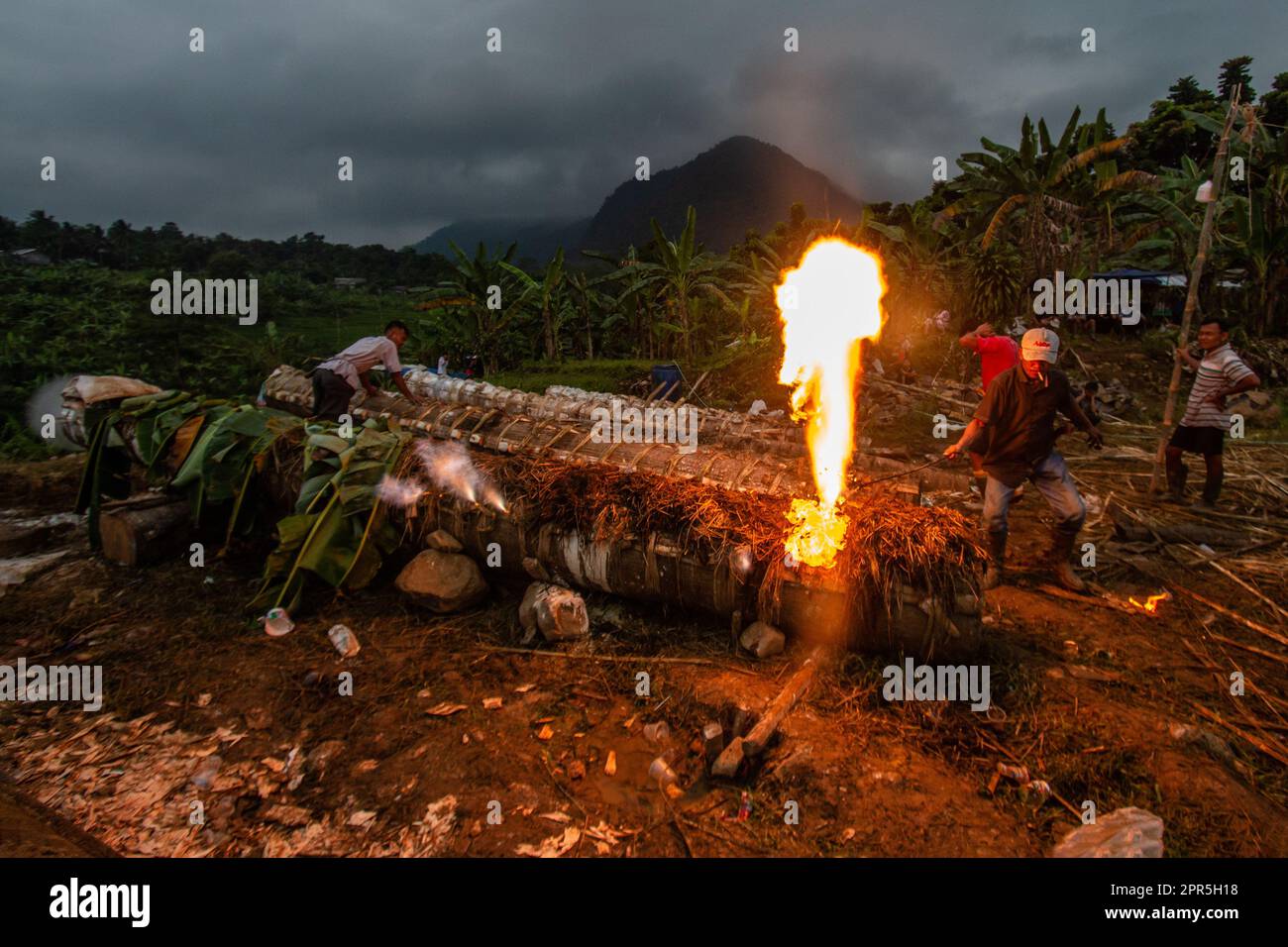 Bogor, Indonesia. 25th Apr, 2023. Villager fire the traditional cannon ...