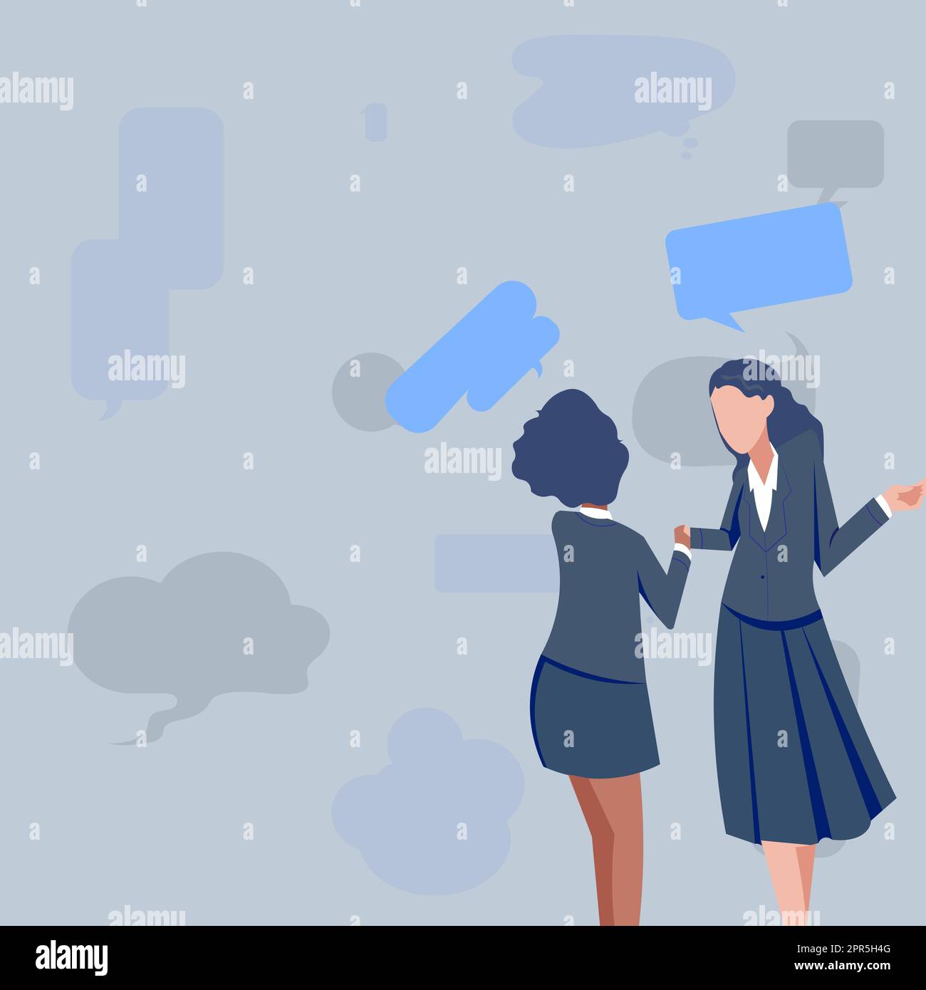 Two Colleagues Standing Sharing Thoughts Together With Speech Bubbles ...