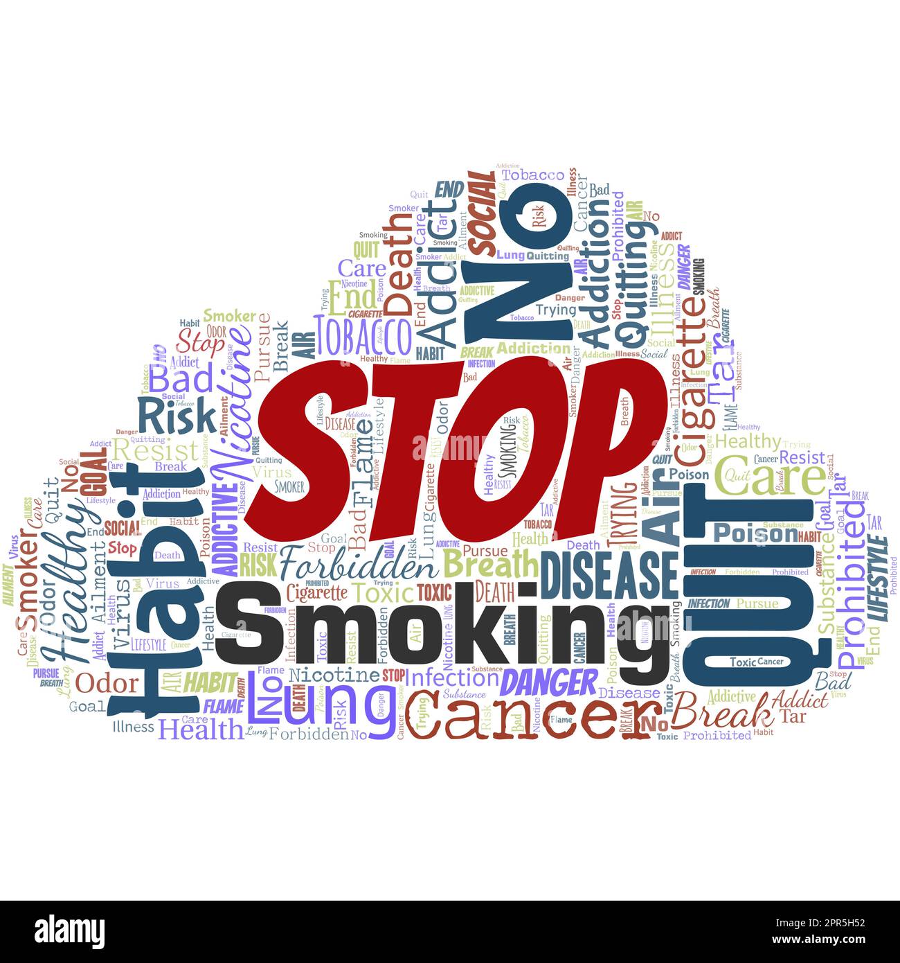 Big word cloud with words Stop Smoking. The process of discontinuing or ...