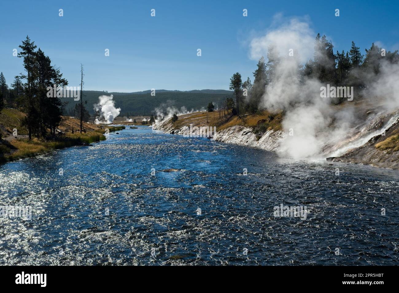A variety of thermal activity along the Firehole River in the Midway ...