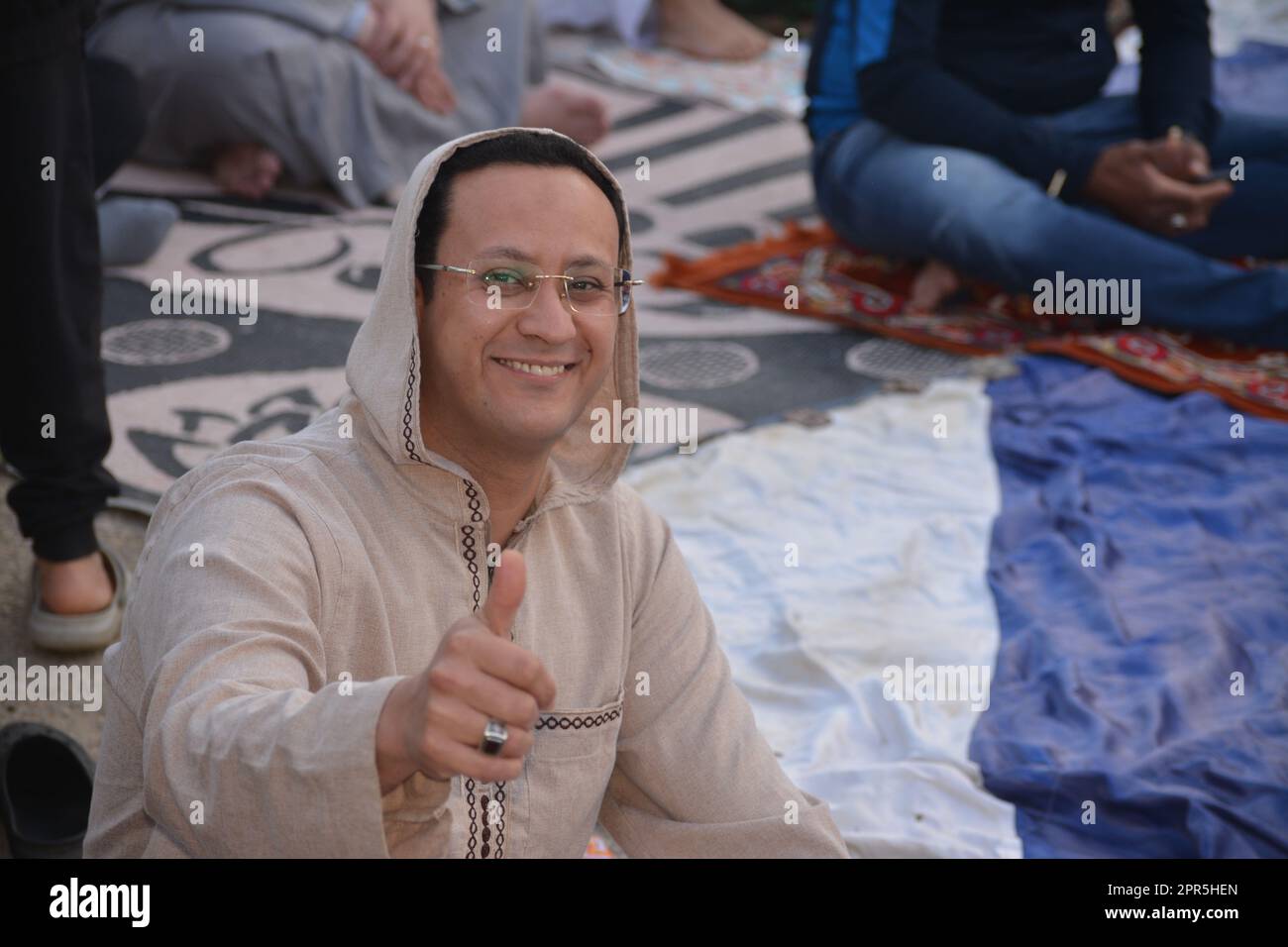 Cairo, Egypt, April 21 2023: A mosque preacher Imam performs Eid Al ...