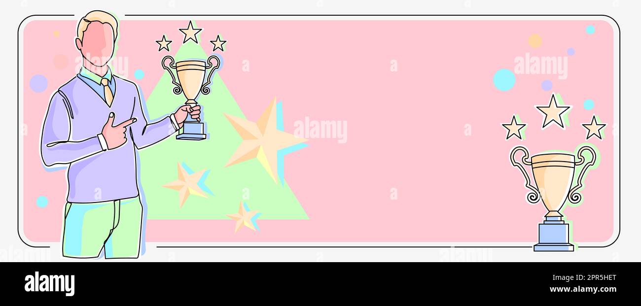 Businessman in suit pointing finger holding trophy cheering reaching ...