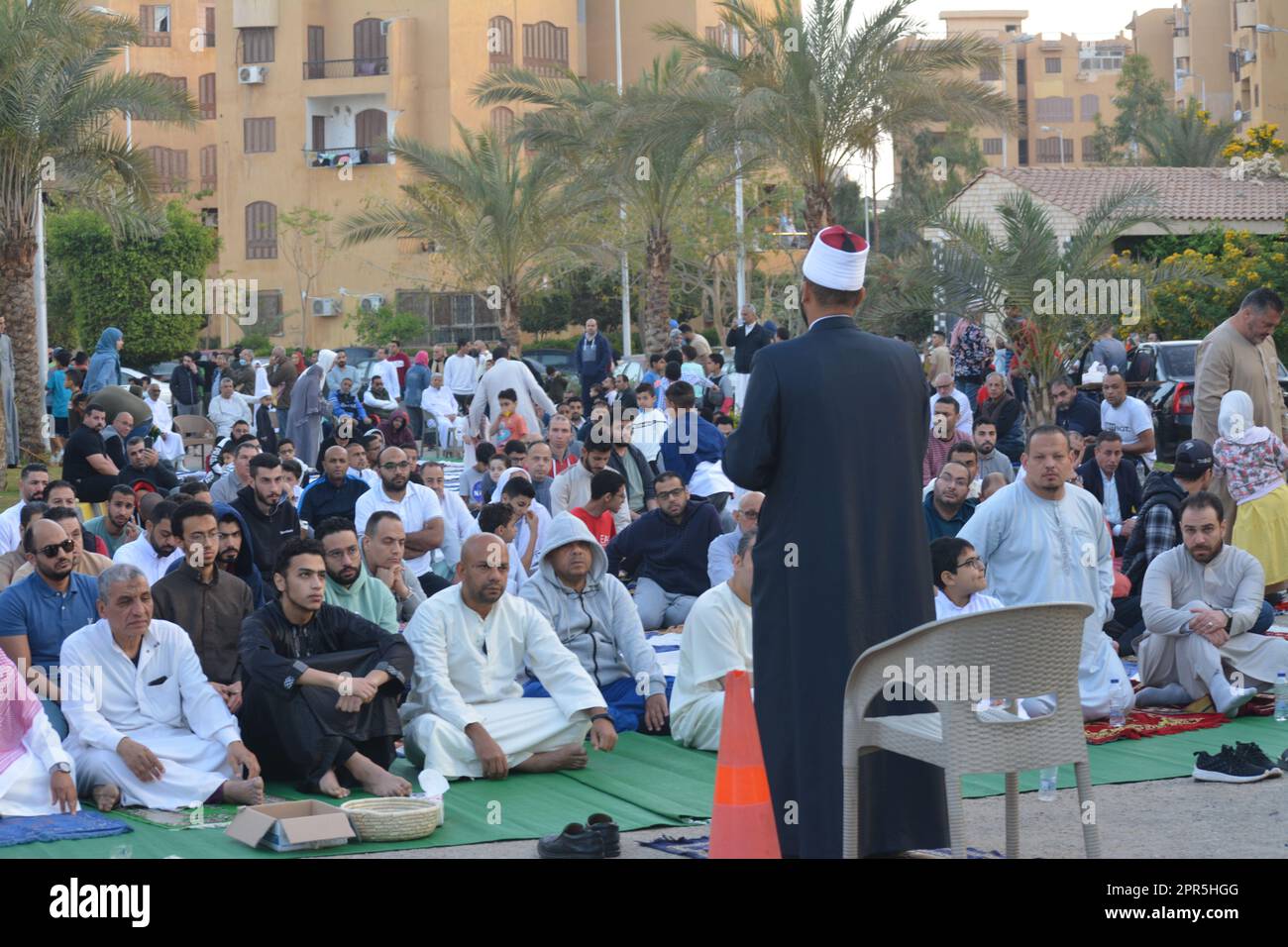 Cairo, Egypt, April 21 2023: A mosque preacher Imam performs Eid Al ...