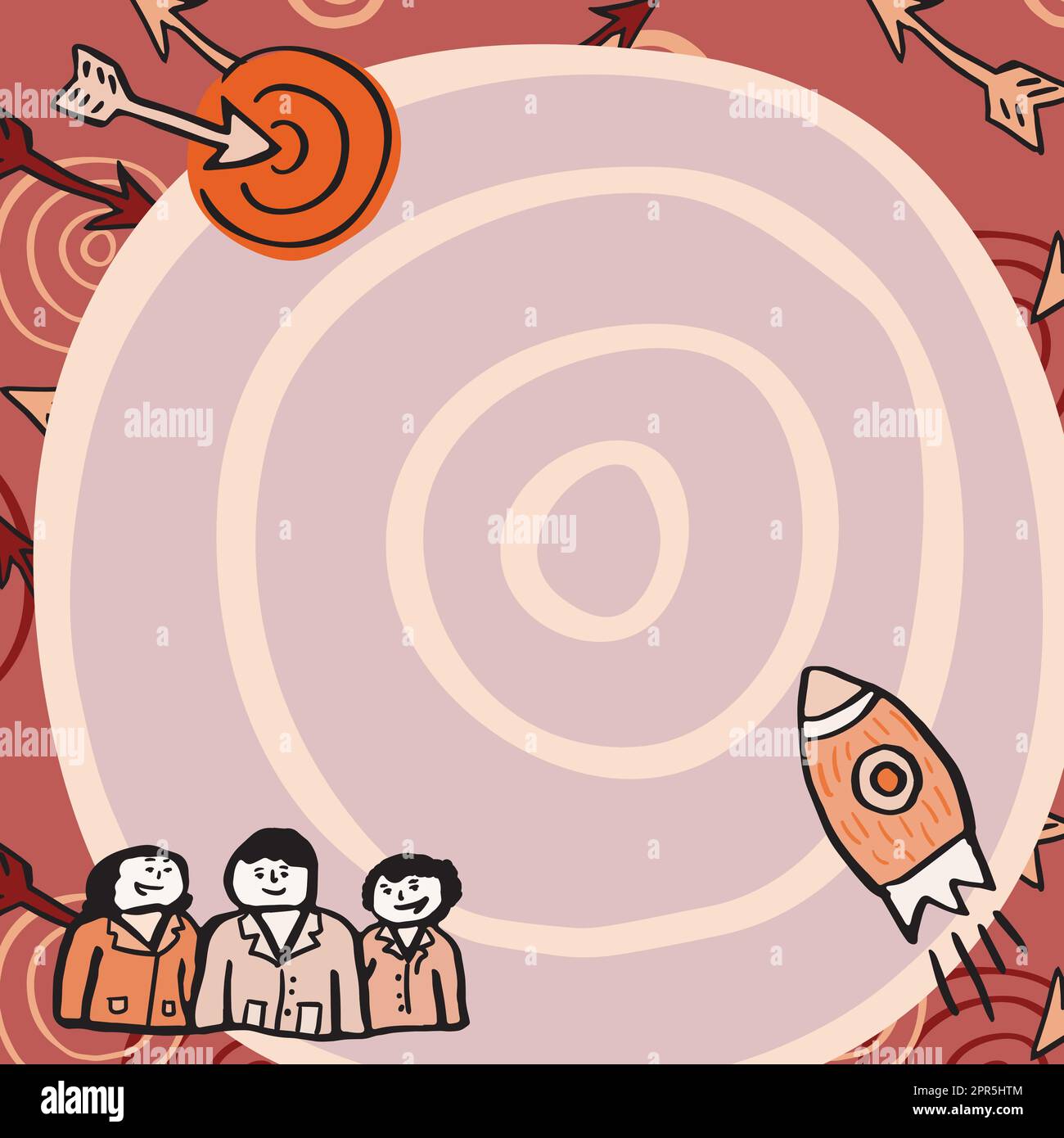 Rocket Ship Launching Fast To Target On Background. Group Of People ...