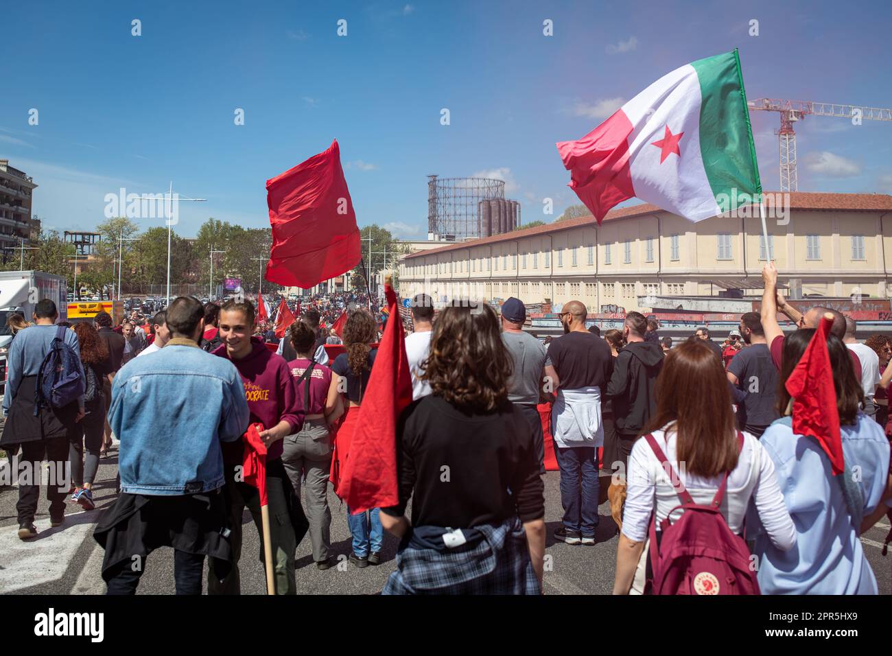 Protesters hold flags during the demonstration. About 10 thousand ...