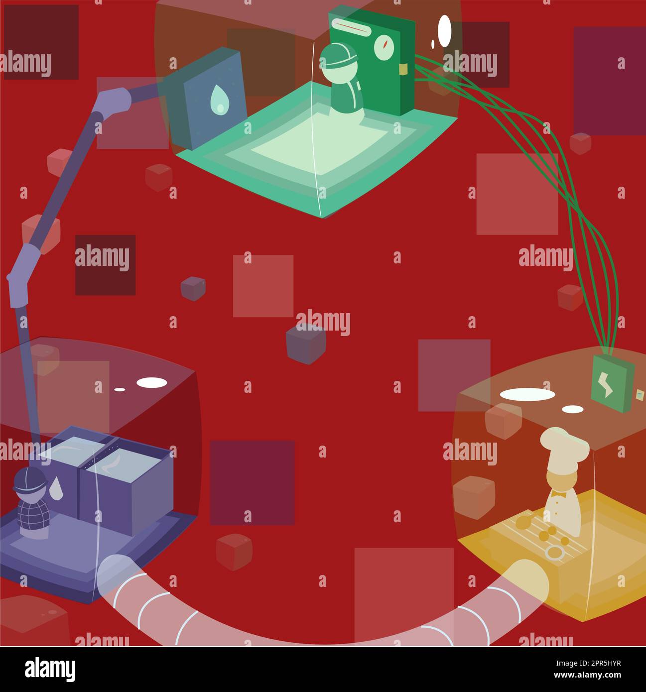 Joined Booths Providing Necessary Workplace Resources. Connected Cubes ...