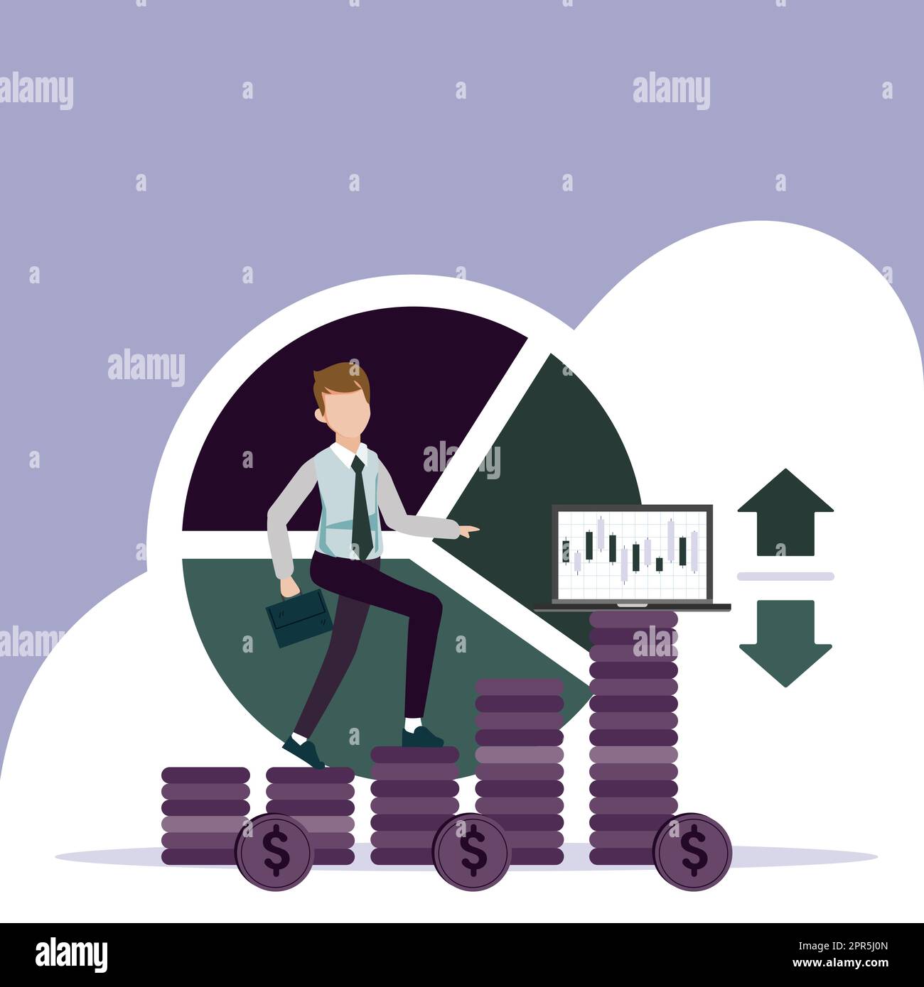 Gentleman Climbing Up Ladder Trying To Reach Stars And Big Goals. Man ...