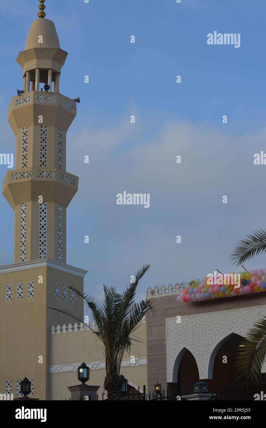 Background of festive and celebrations outside a mosque in Cairo Egypt ...