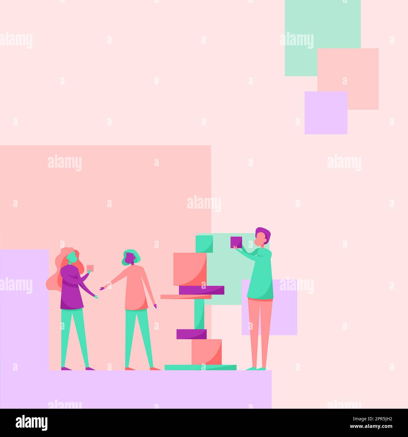 Three Colleagues Drawing Standing Helping Each Other With Building ...