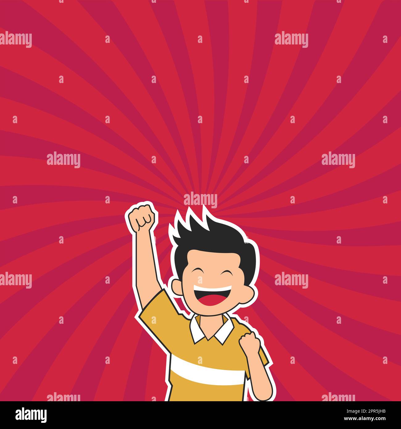 Happy Boy Drawing With Curly Hair Celebrating Success. Cheerful Man ...