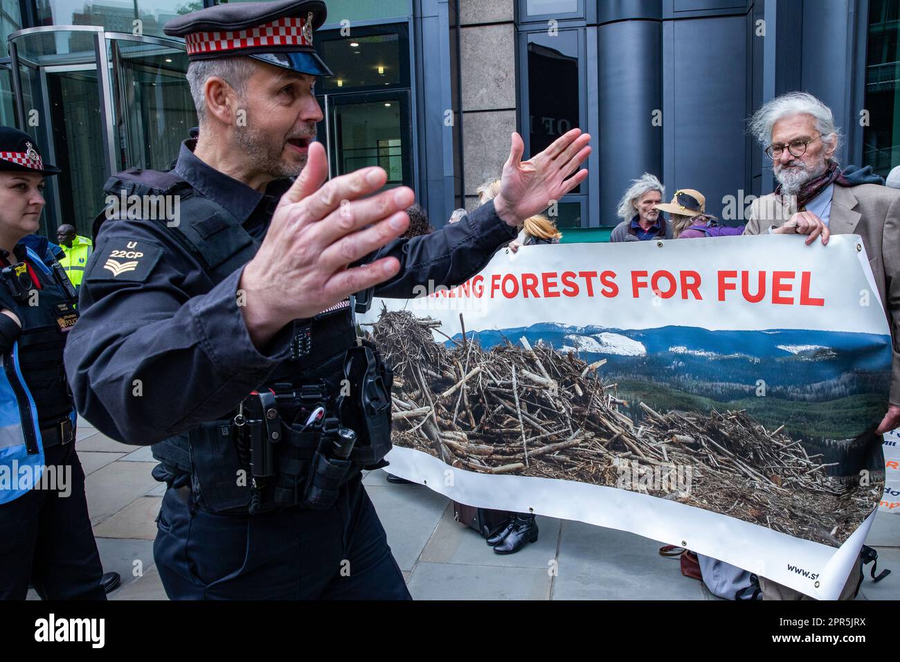 London, UK. 26th April, 2023. A City of London Police officer instructs ...