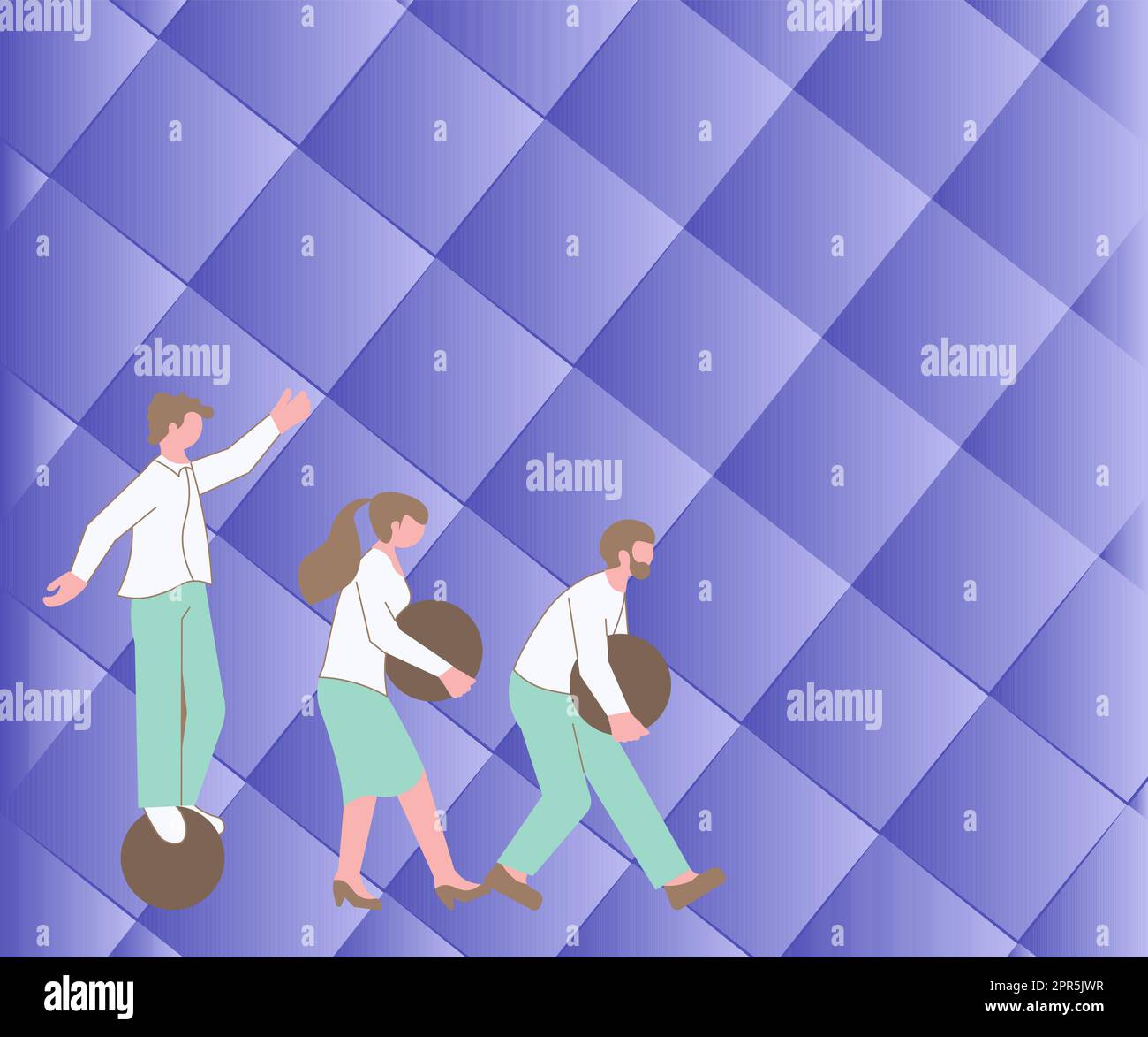 Illustration Of Group Bringing Their Own Heavy Sphere Together. People ...