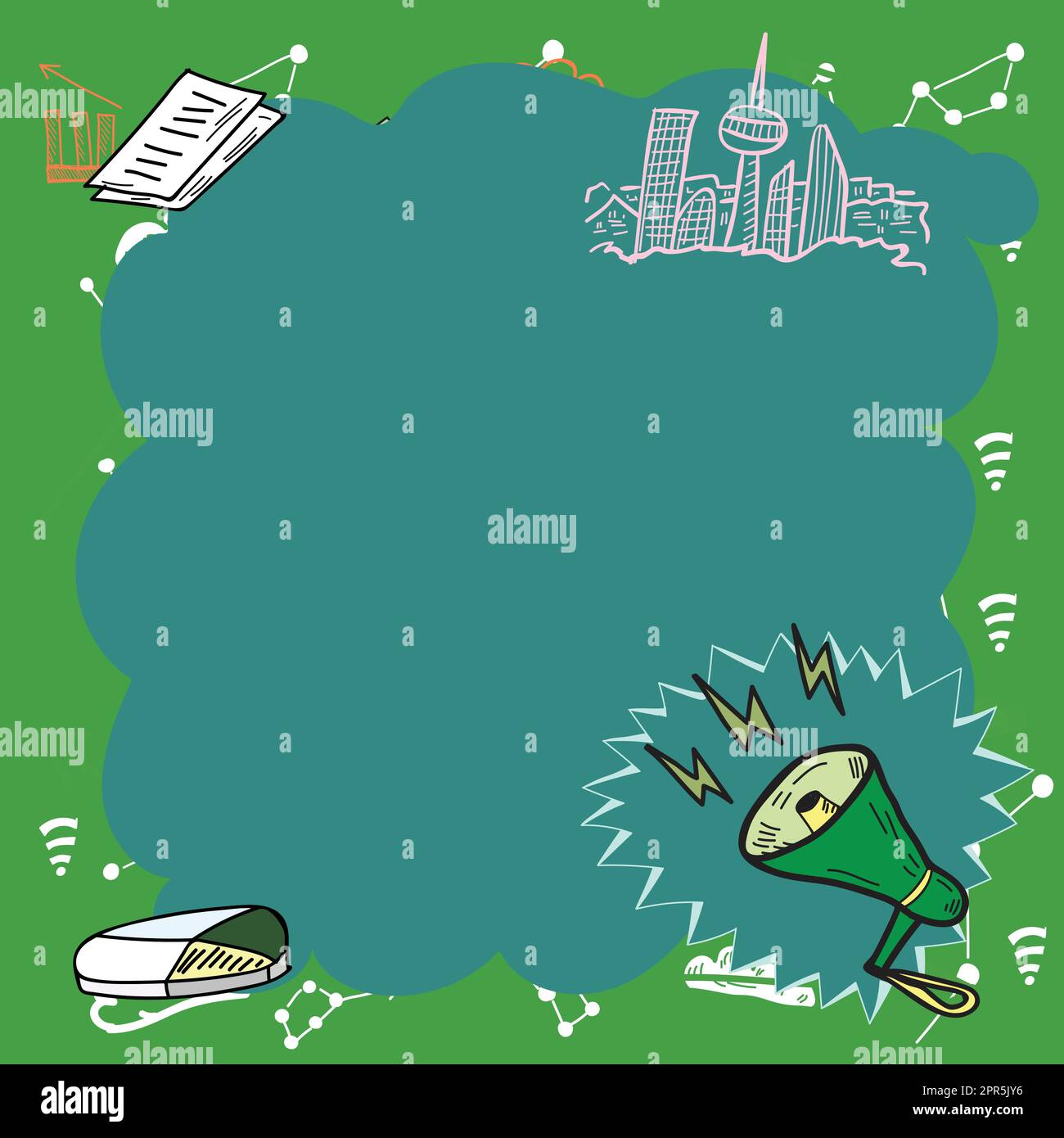 Important Messages Presented In Frame With Megaphone, Chart And Skyline ...