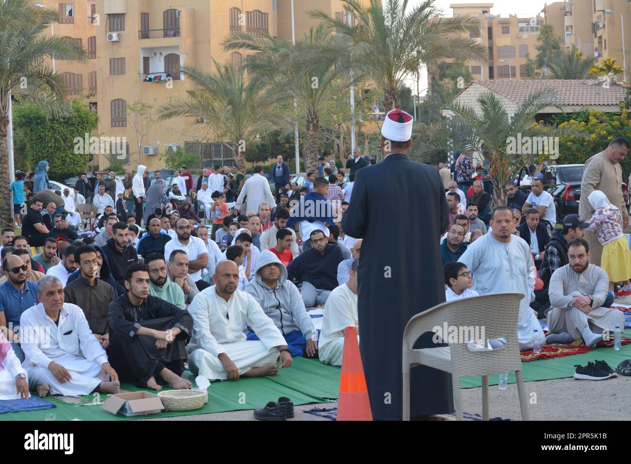 Cairo, Egypt, April 21 2023: A mosque preacher Imam performs Eid Al ...