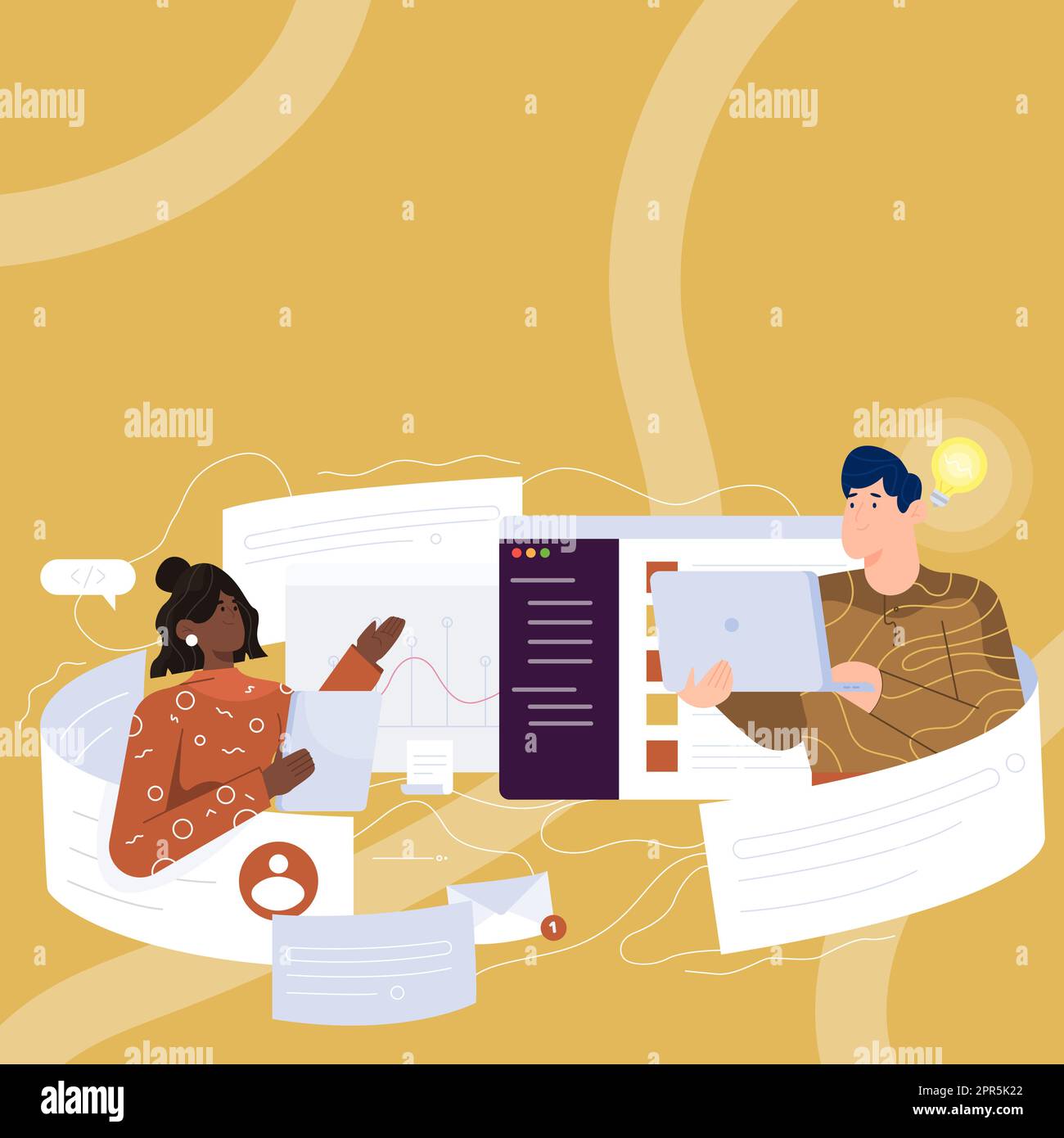 Illustration Of Couple Speaking In Chat Cloud Exchanging Messages ...