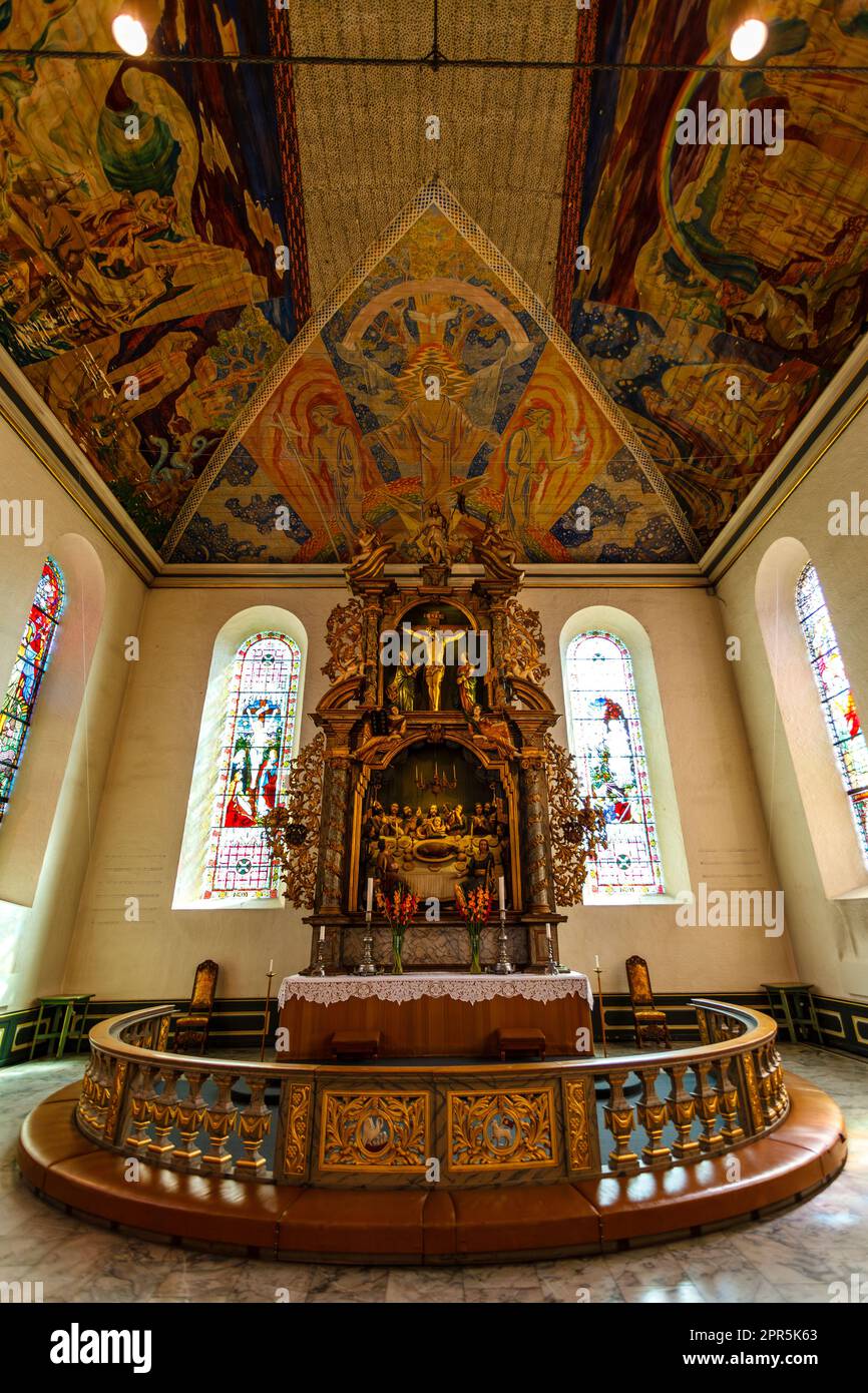 Rich decorated interior of the Domkirke church in Oslo, Norway, Europe ...