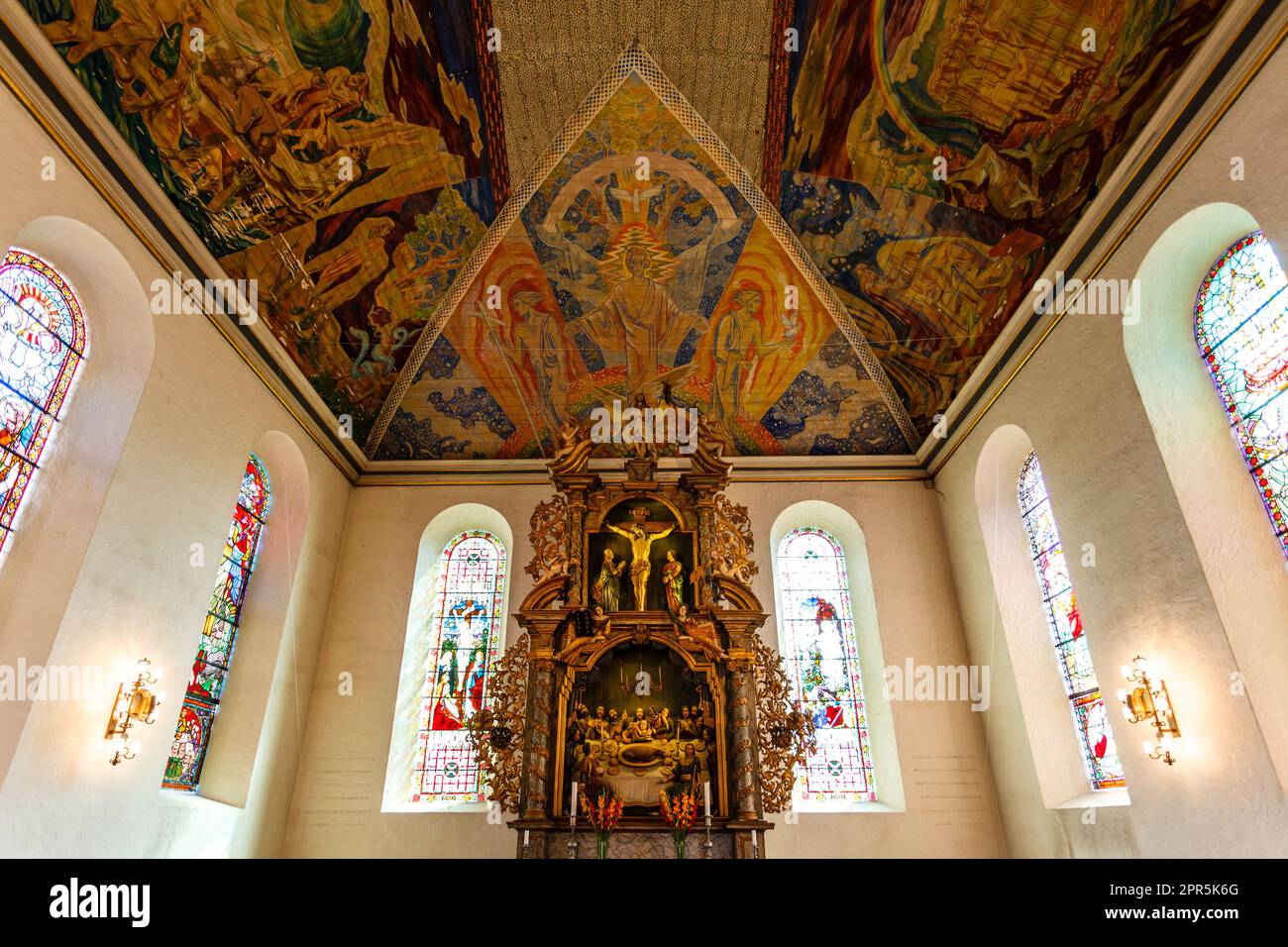 Rich decorated interior of the Domkirke church in Oslo, Norway, Europe ...