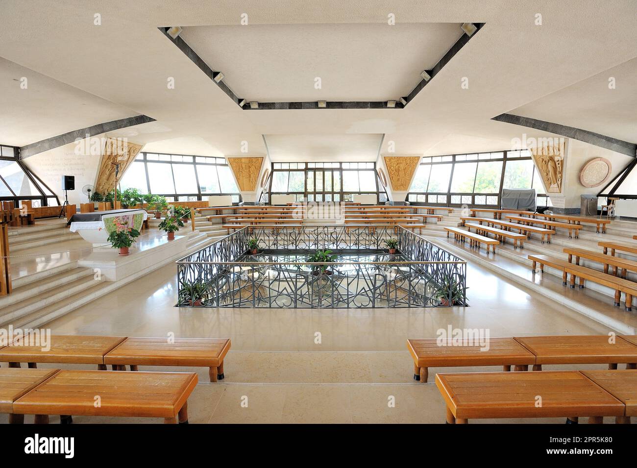 Interior of the modern Memorial built over the old octagonal church ...