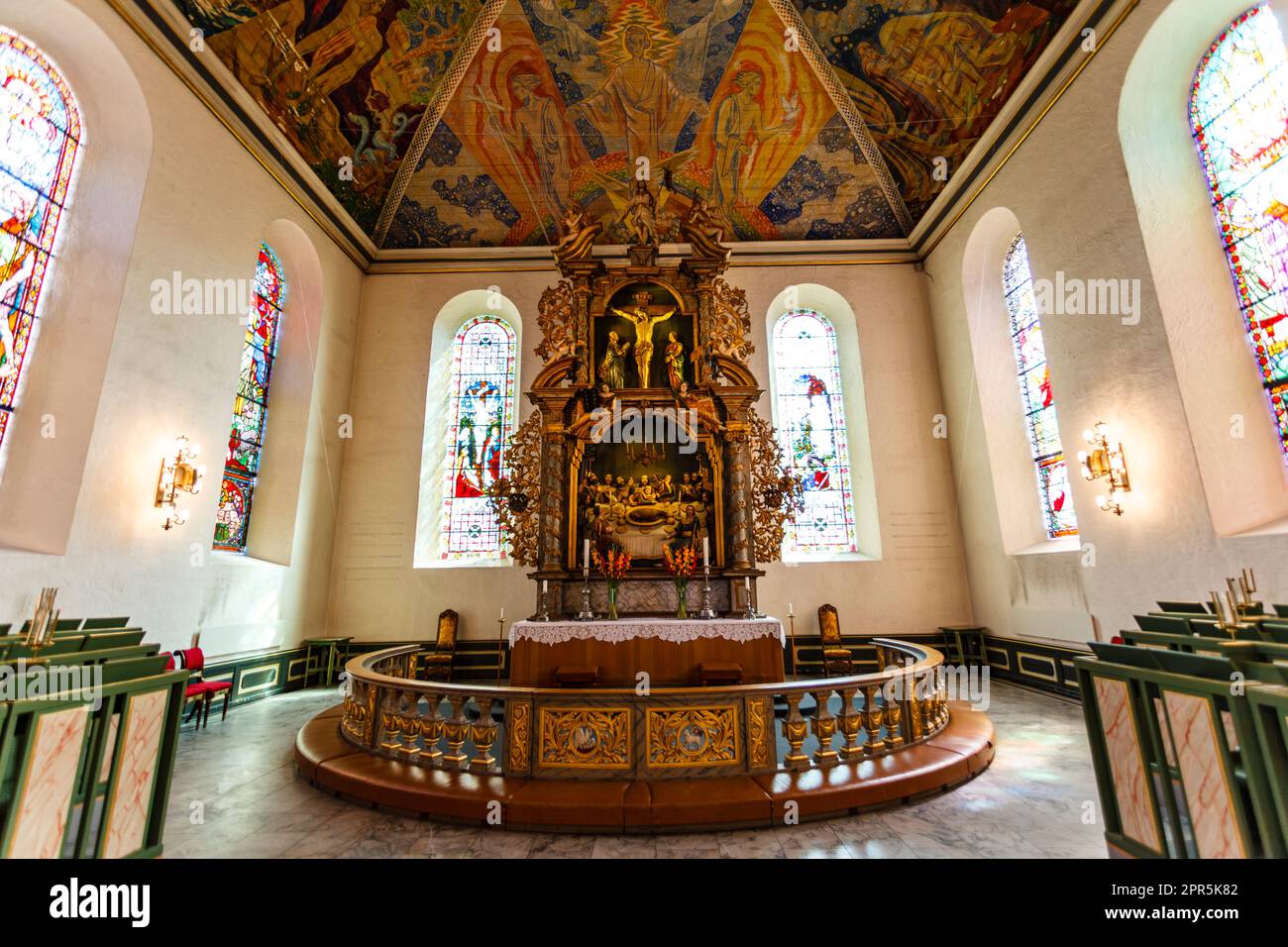 Rich decorated interior of the Domkirke church in Oslo, Norway, Europe ...