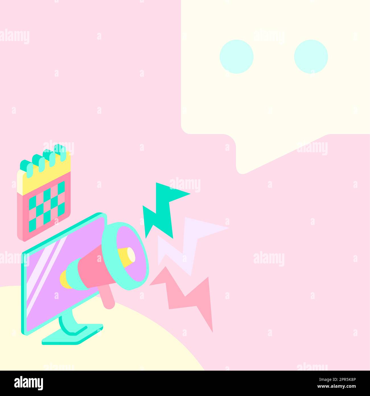 Monitor Screen Drawing With Megaphone Producing Lighting To A Message ...