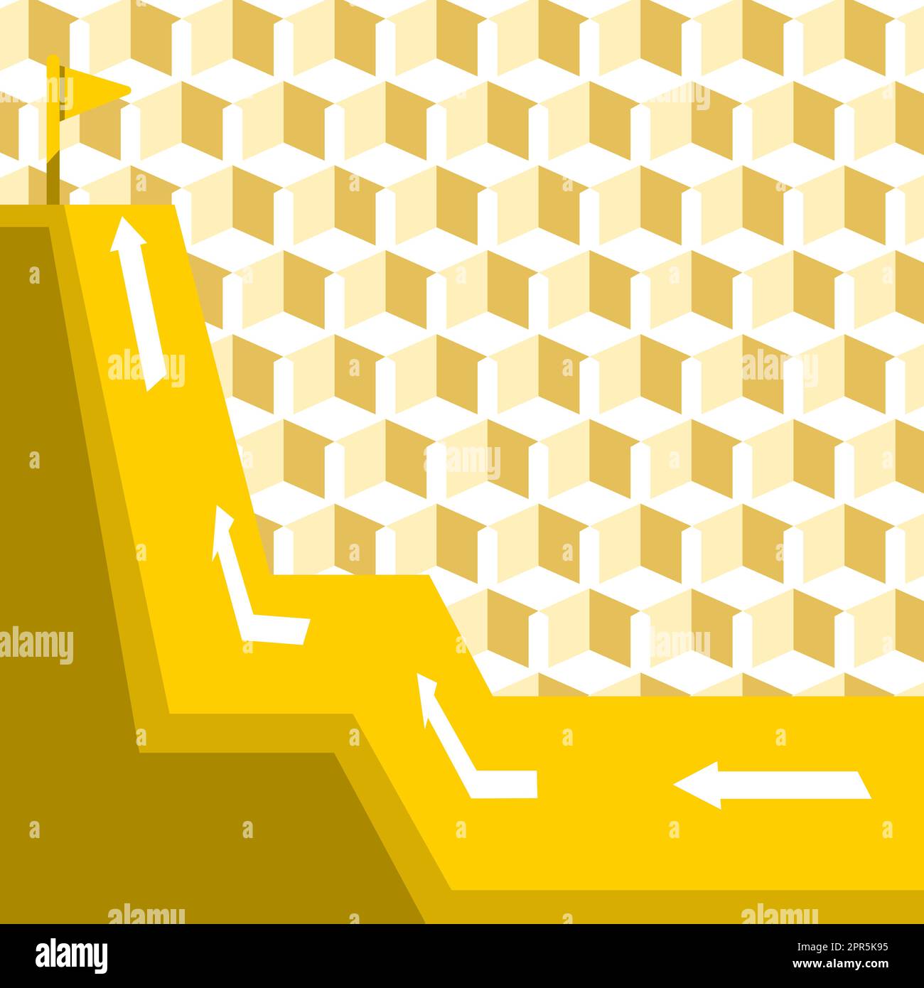 Mountain Range Drawing With Road Leading To Raised Flag At The Top ...