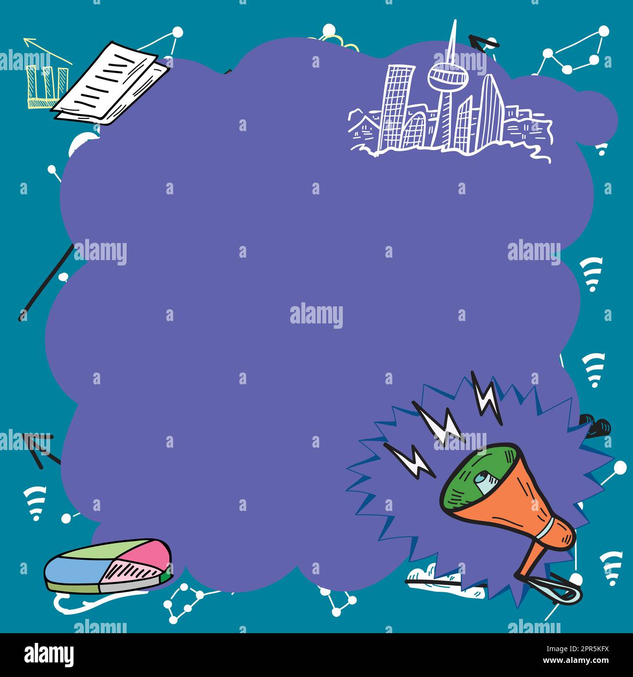 Important Messages Presented In Frame With Megaphone, Chart And Skyline ...