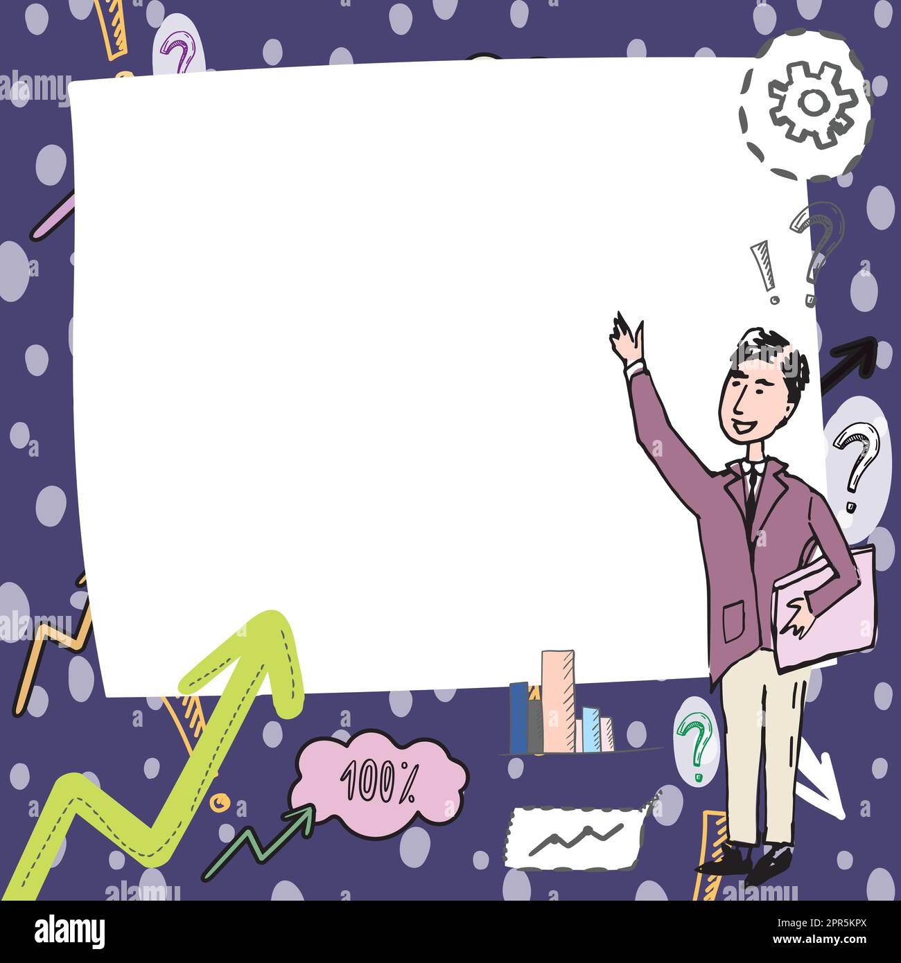 Gentleman Drawing Standing Pointing Finger In Blank Whiteboard. Man ...