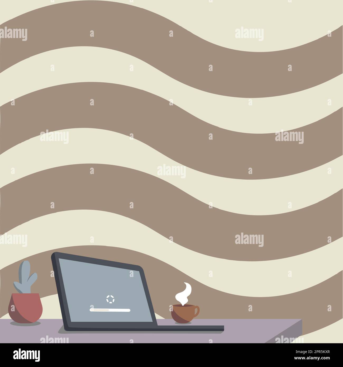 Office Desk Drawing With Laptop Pen Holder And An Open Blank Notebook ...