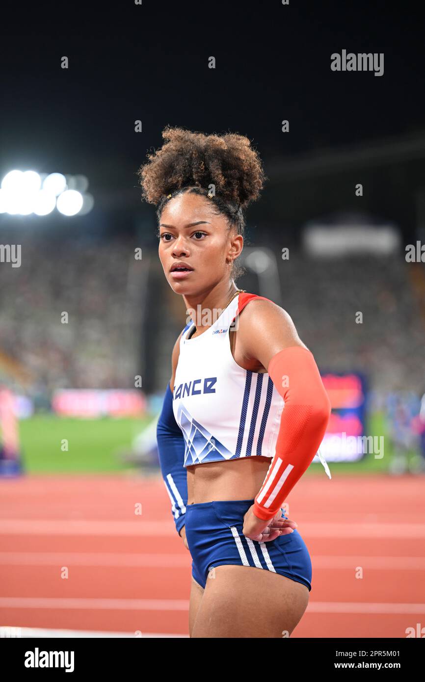 Marie Julie Bonnin participating in the pole vault at the European ...