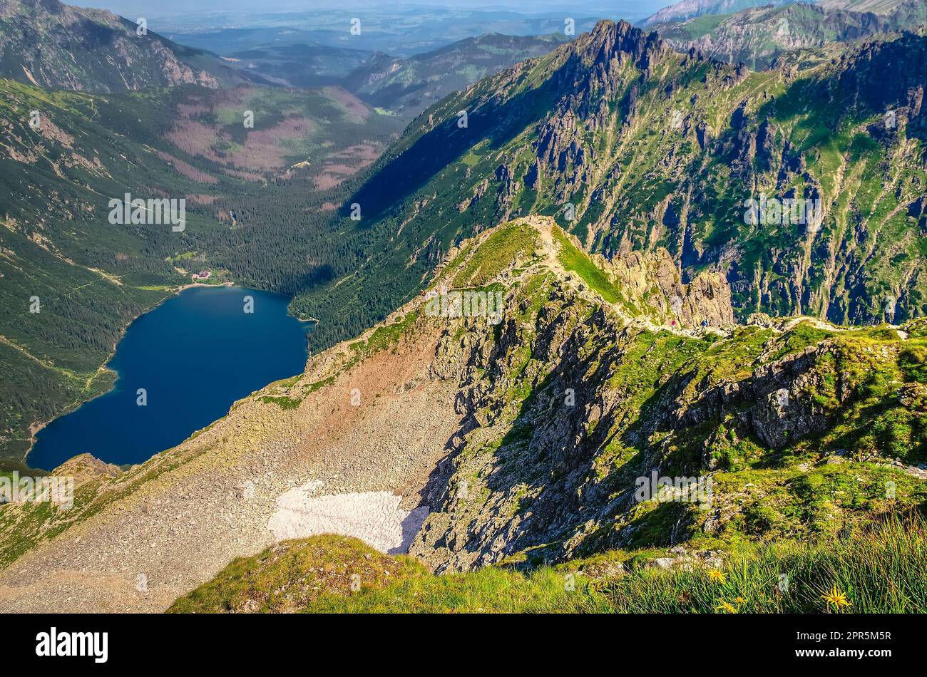 Lake and ridge in polish mountains in summer scenery. Morskie Oko (Eye ...