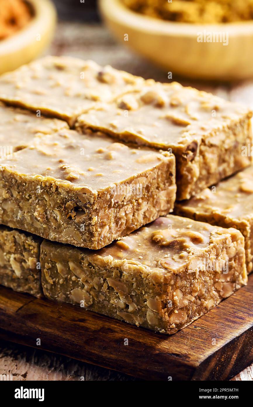 Brazilian peanut sweet, called "pé de moleque", a typical sweet of ...