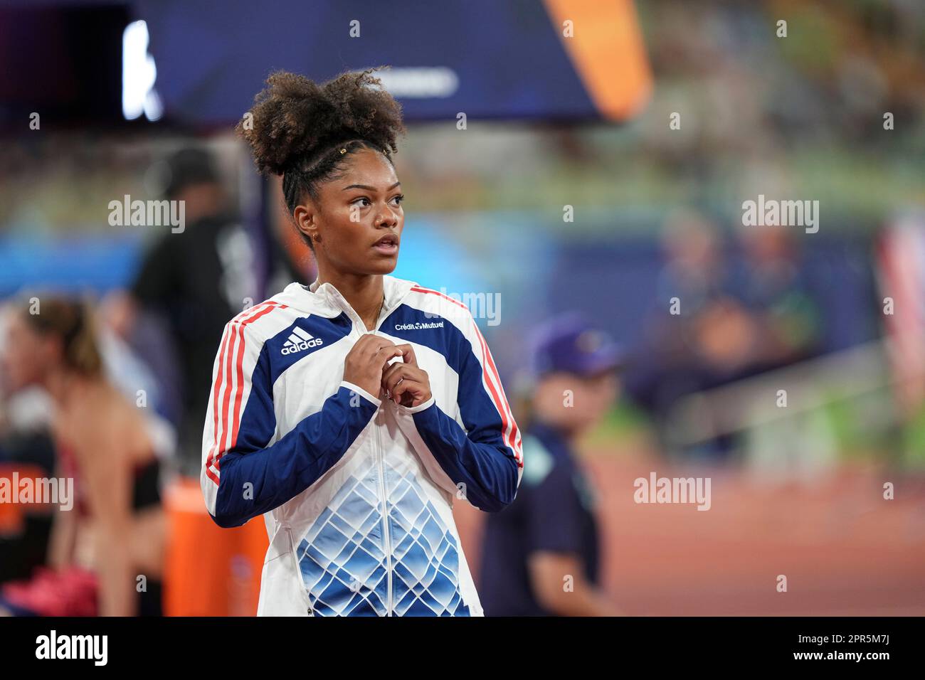 Marie Julie Bonnin participating in the pole vault at the European ...