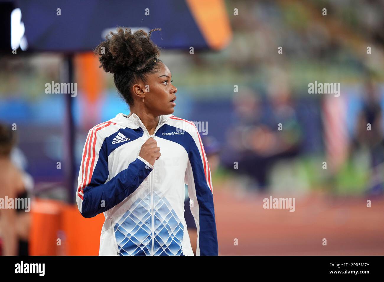 Marie Julie Bonnin participating in the pole vault at the European ...