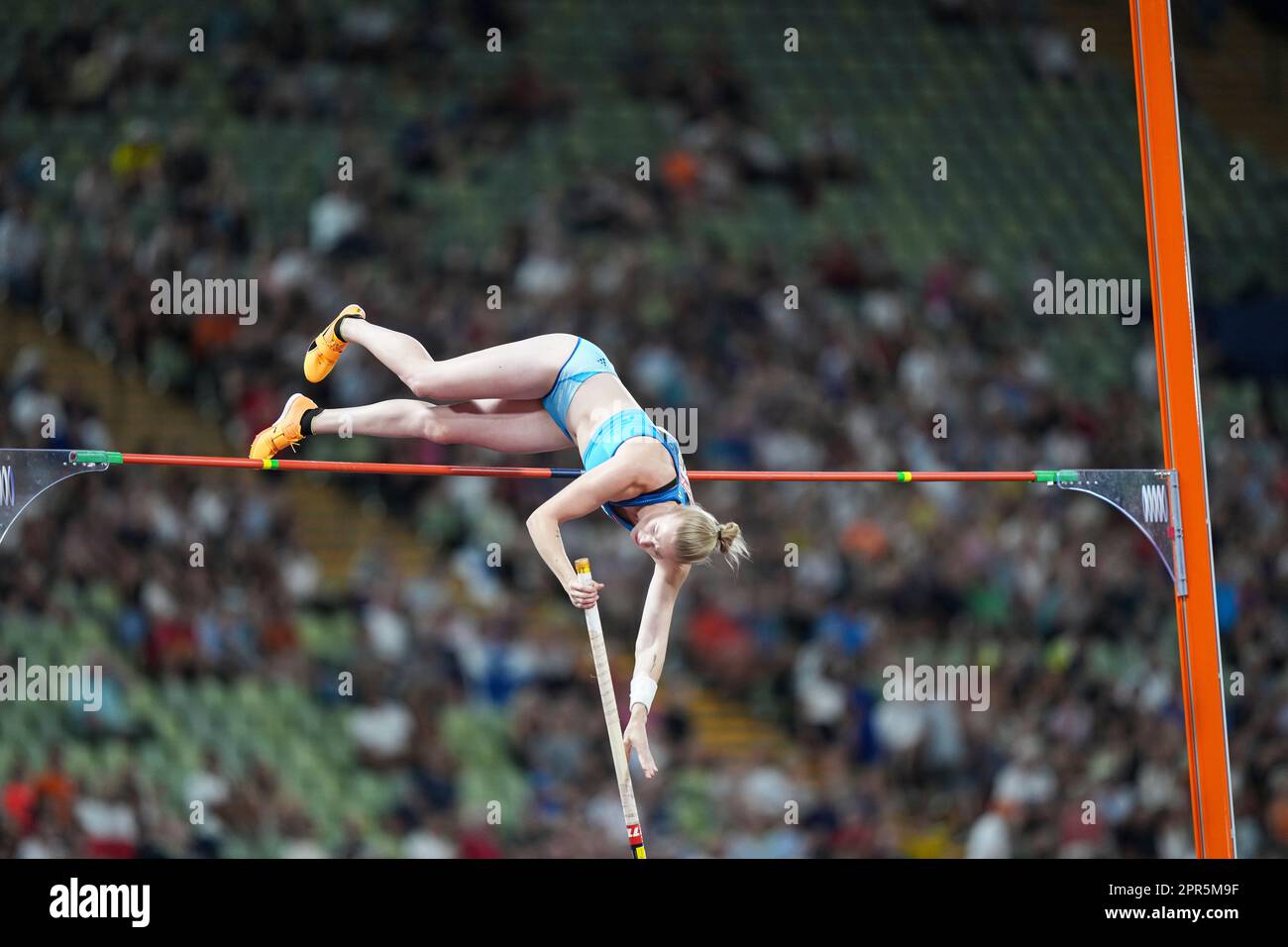 Wilma Murto participating in the pole vault at the European Athletics ...