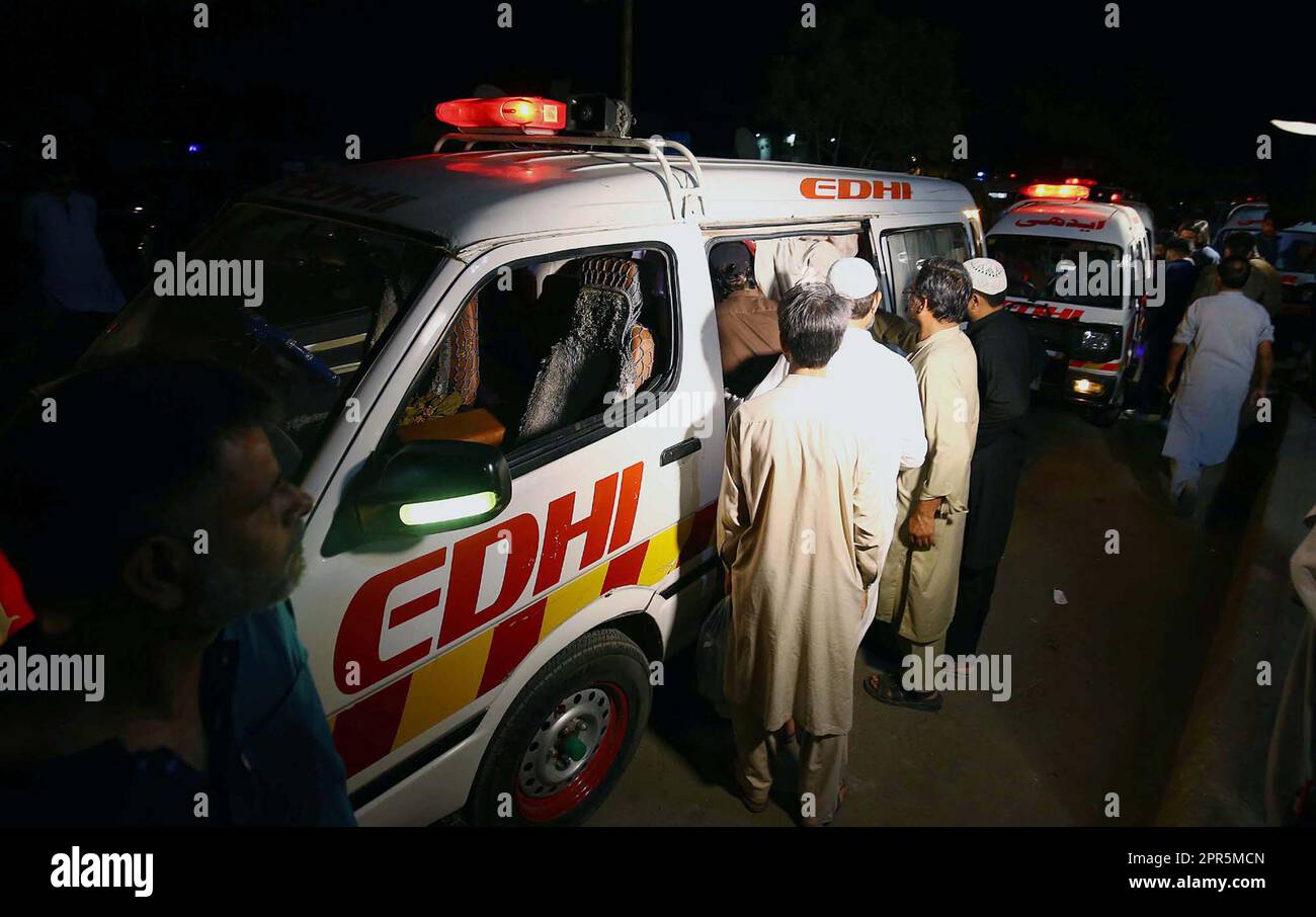 Karachi, Pakistan, April 26, 2023. Dead bodies of traffic accident ...