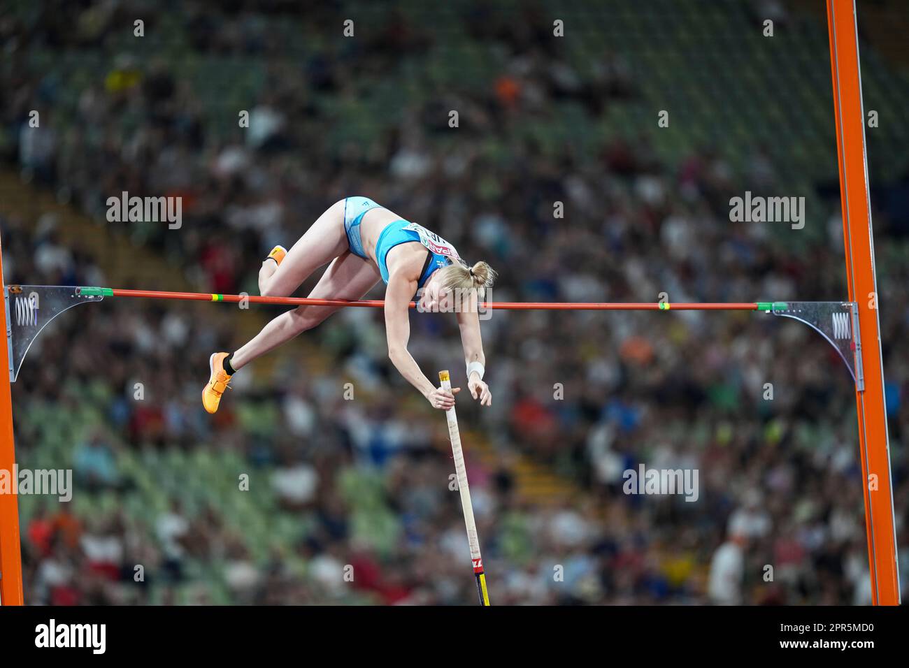 Wilma Murto participating in the pole vault at the European Athletics ...