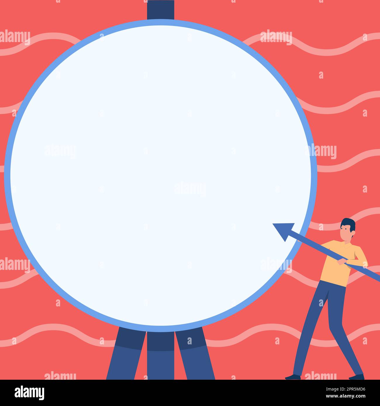 Man Drawing Standing Holding Large Arrow Pointing Towards Big Circular ...